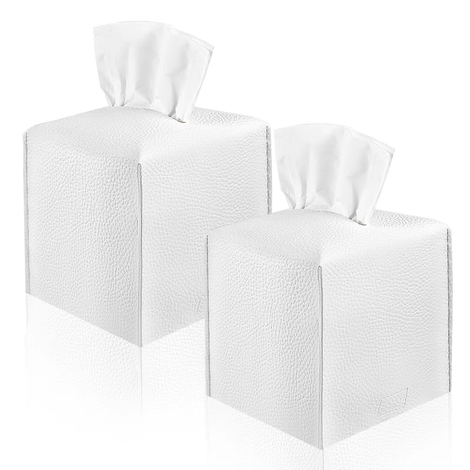 2 Pack, Tissue Box Cover Holder, Square Modern PU Leather Tissue Box ...