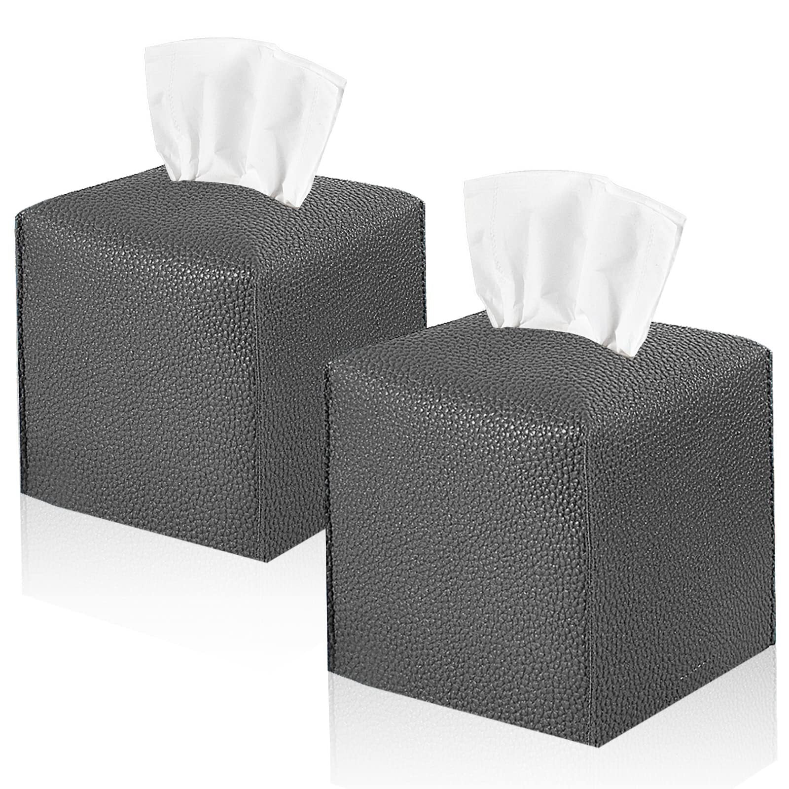 2 Pack, Tissue Box Cover Holder, Square Modern PU Leather Tissue Box Holder, Can be Used for ...
