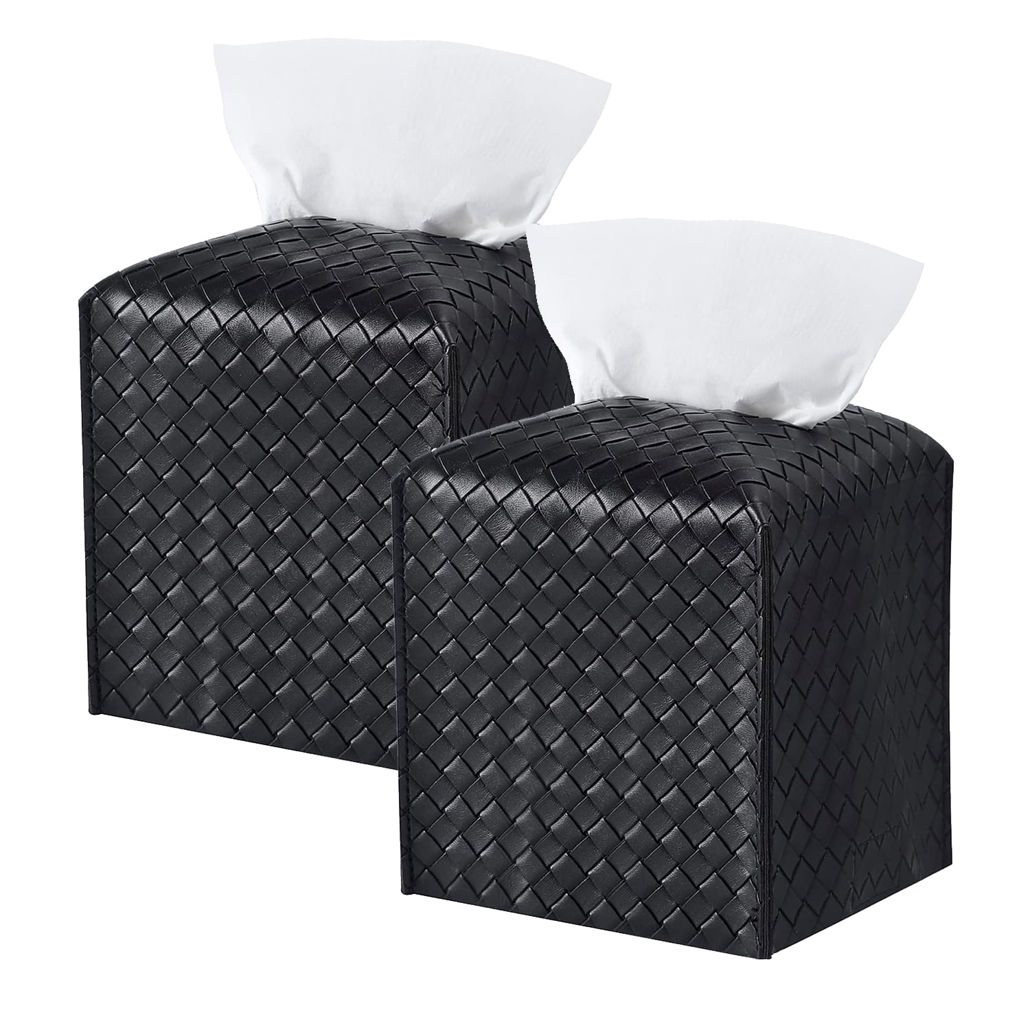 2 Pack Tissue Box Cover, Refined PU Leather Square Holder, Cube ...