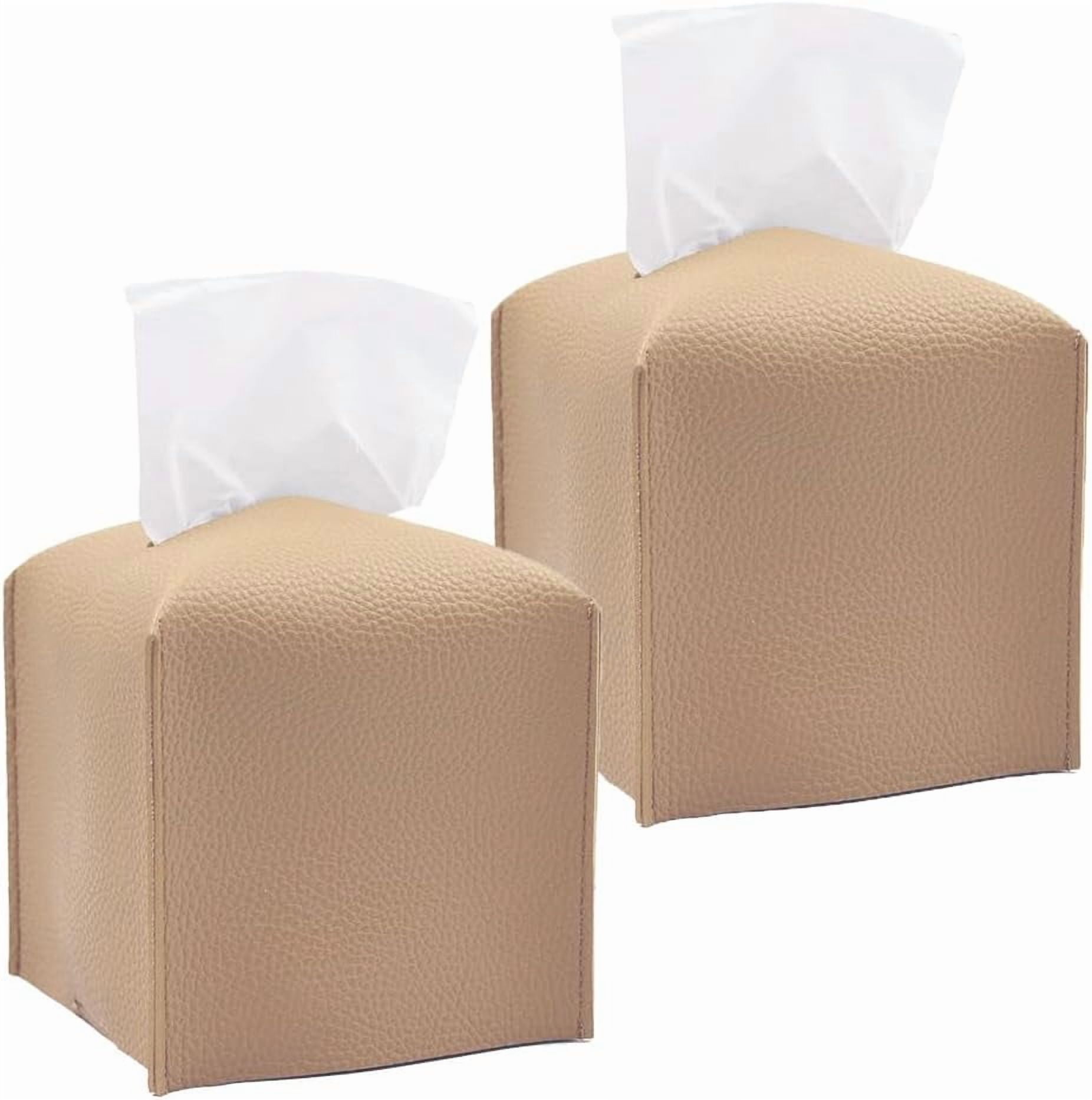 2 Pack Tissue Box Cover, Square PU Leather Tissue Holder, Decorative ...