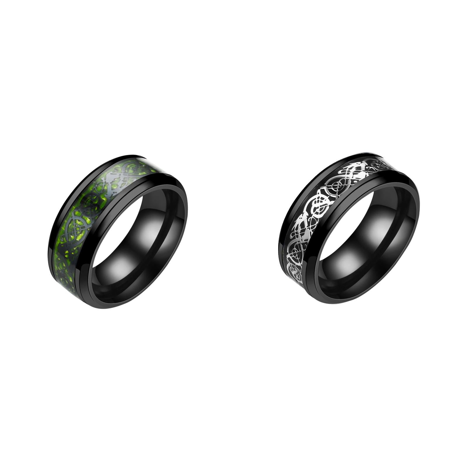 (2-Pack) Titanium Steel Dragon Ring Colorful Rings with Silver Golden ...