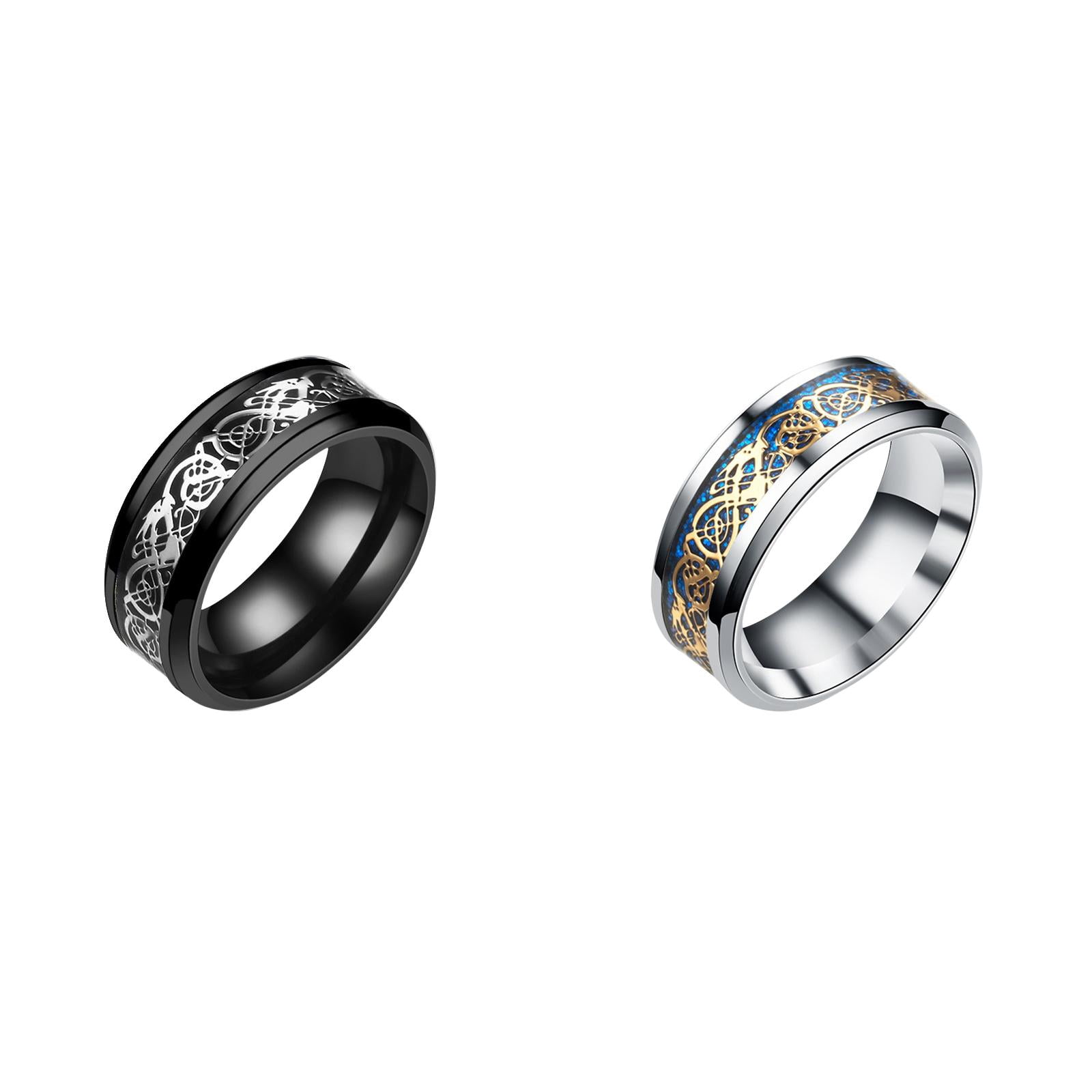 (2-Pack) Titanium Steel Dragon Ring Thick Rings with Silver Golden ...