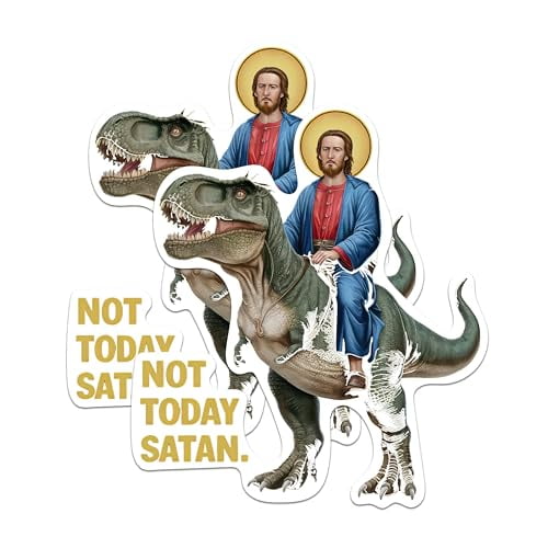 (2 Pack) Not Today Satan Magnets - Funny Jesus Riding A Dinosaur ...