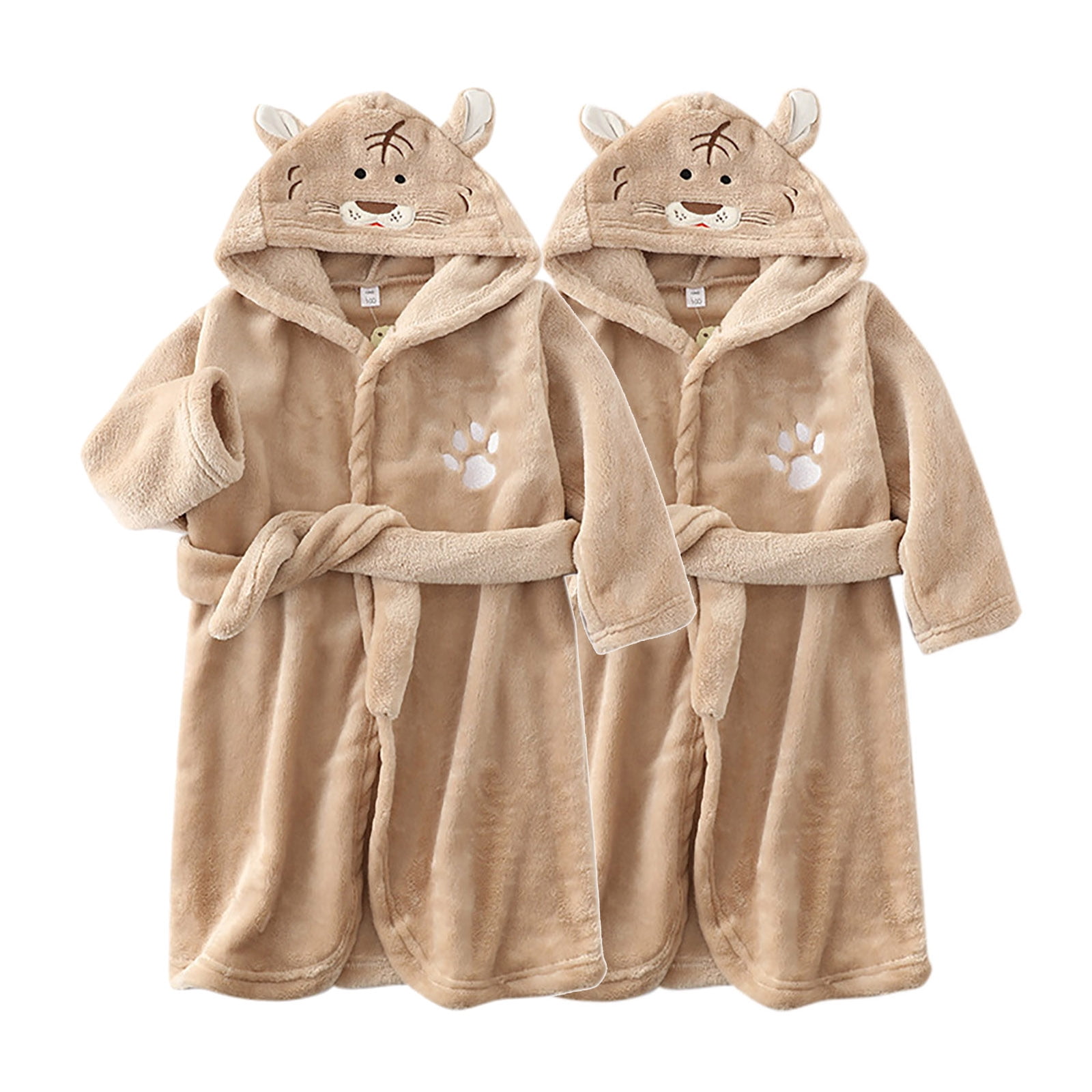 2 Pack Toddler Robe Boys Girls Hooded Flannel Bathrobe Long Sleeve Soft ...