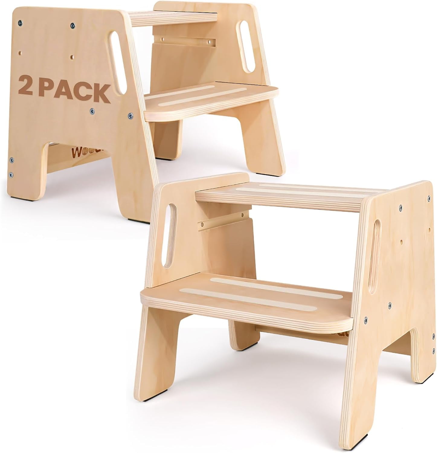 2 Pack Wooden Height-Adjustable 2-Step Stool for Kids, Potty Training ...
