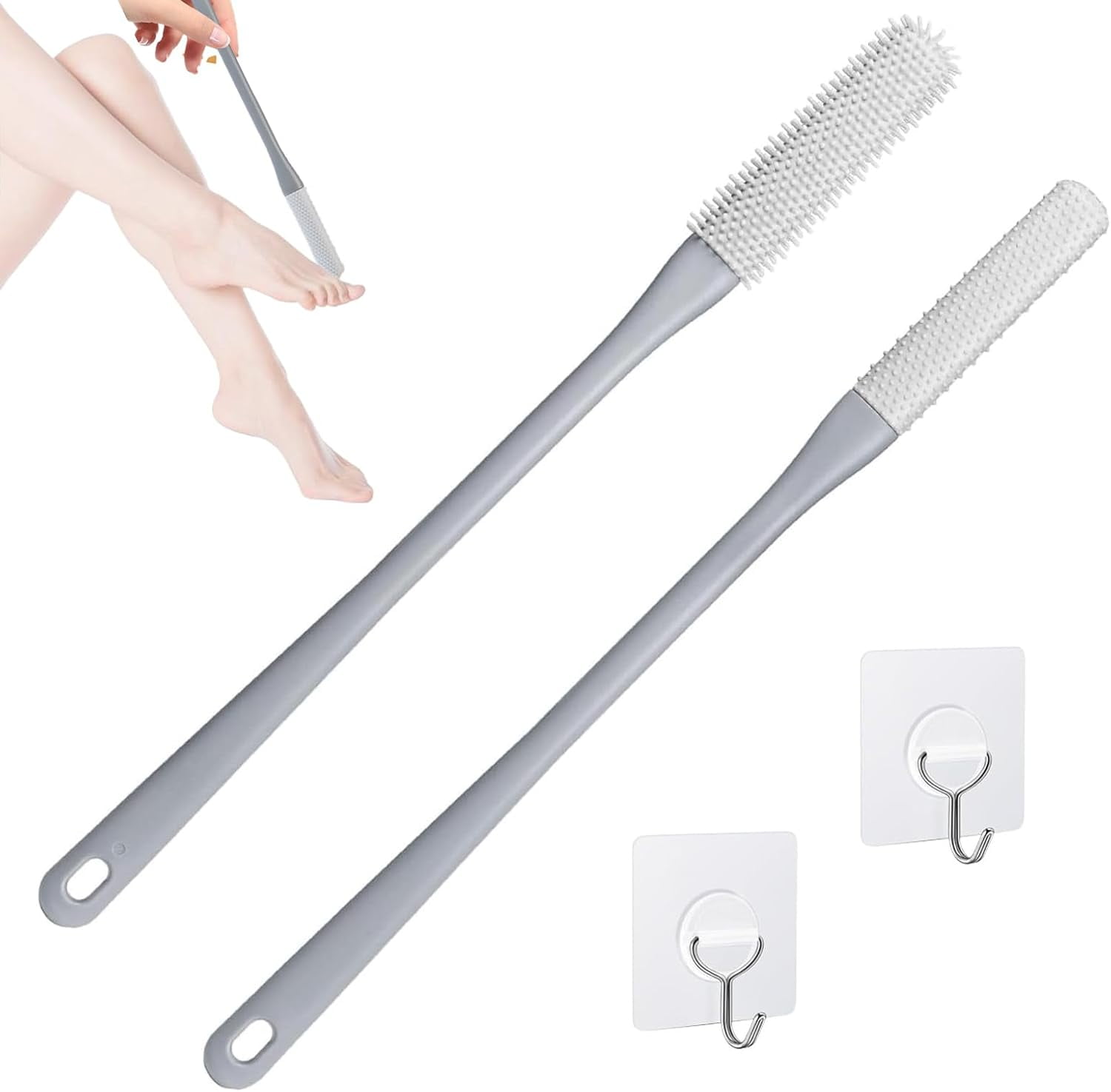 2 Pack Toe Cleaning Brush,Silicone Foot Scrubber for Shower with 15.7 ...