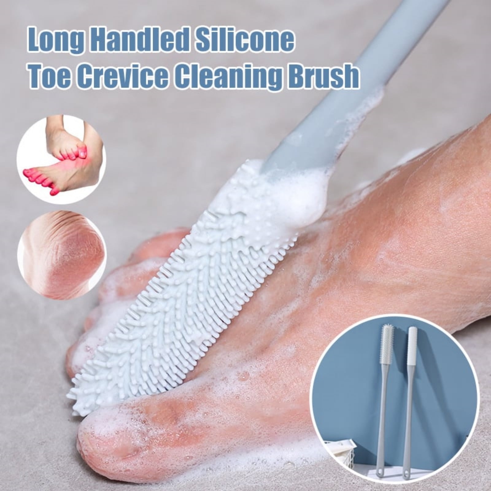 2 Pack Toe Cleaning Brush,Silicone Foot Scrubber for Shower with 15.7 ...