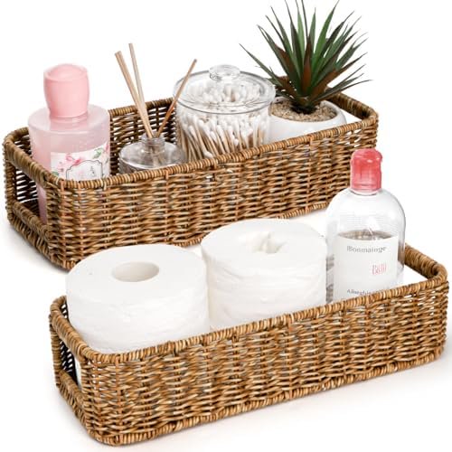 2 Pack Toilet Tank Basket: Rectangular Wicker, for Bathroom Tank Top ...