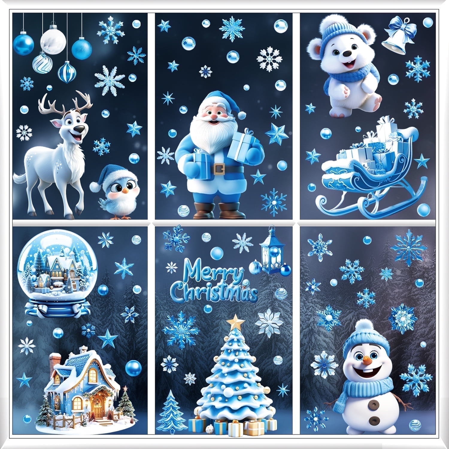 (2 Pack, 18 Sheet) Tomario 220 Large Christmas Window Clings Stickers ...