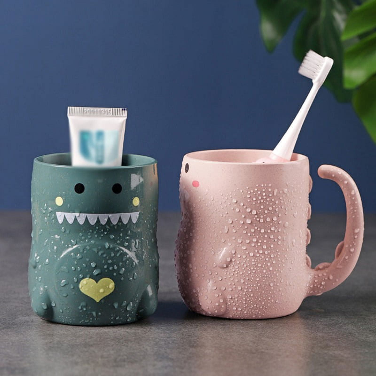 2 Pack Dinosaur Tooth Brush Cups, BPA Free, Multicolor, Pink+Green ...