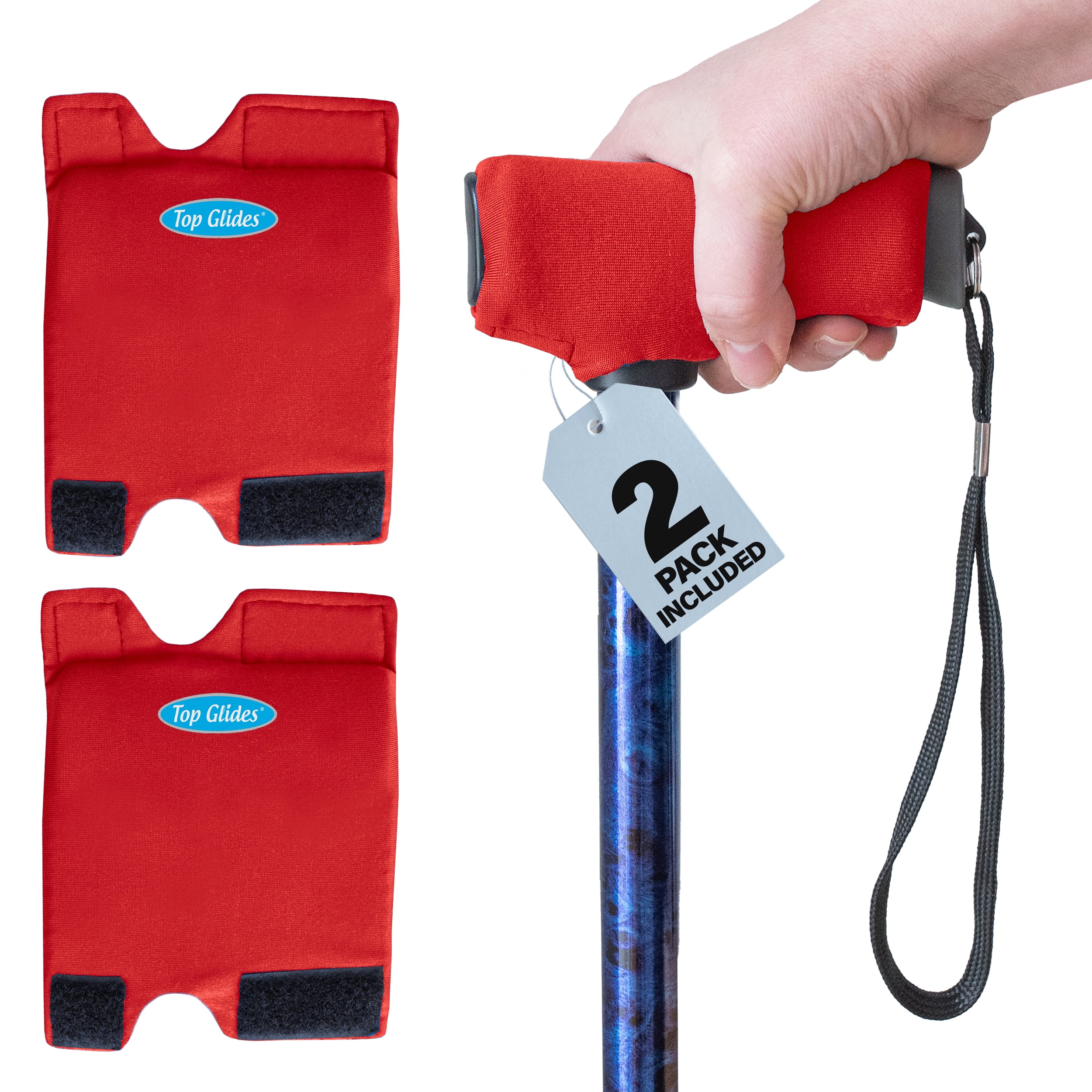 2-Pack Top Glides Cane Grip Covers (RED) - Walmart.com