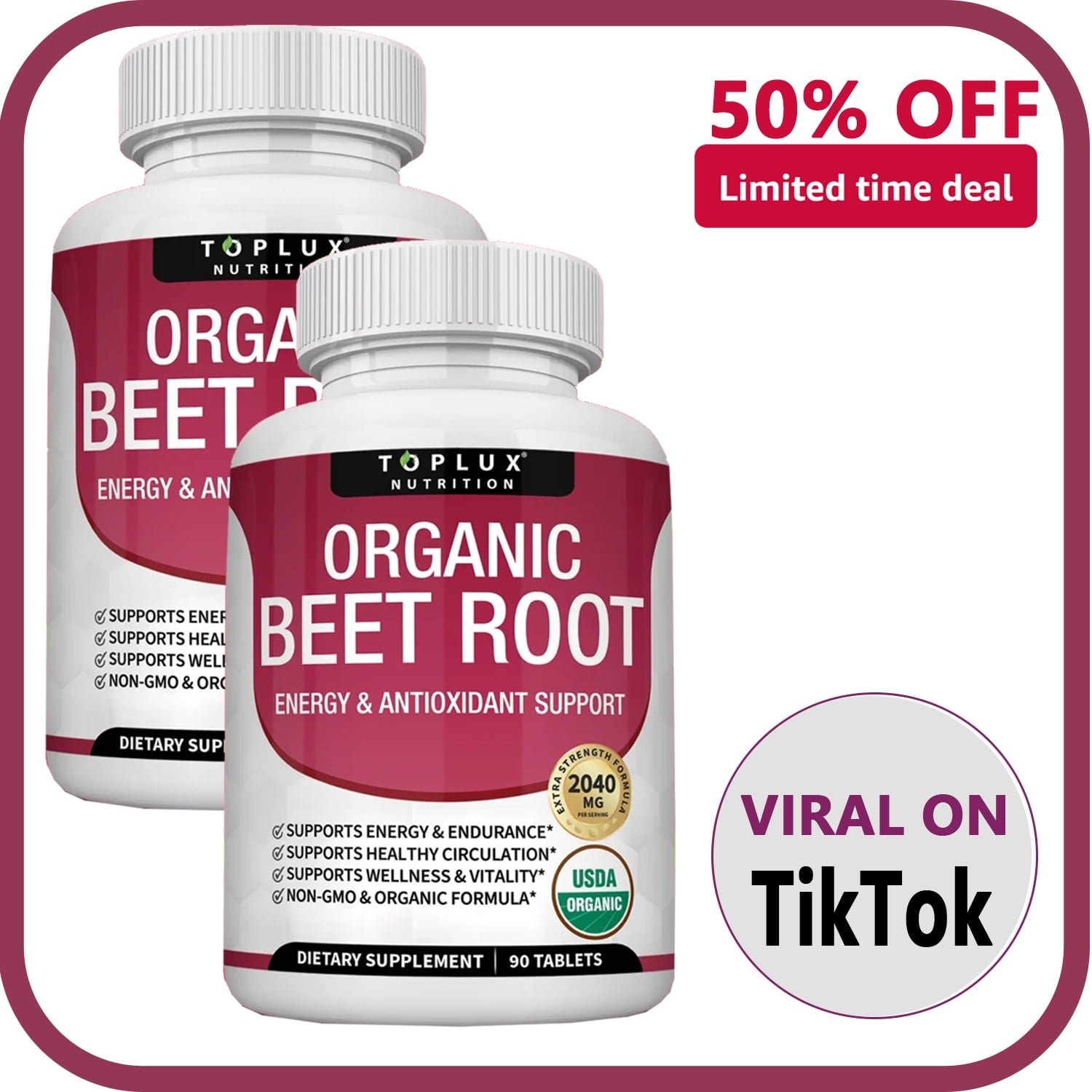 2 Pack Toplux Premium Beet Root – Organic, Lab-Tested, Cardiovascular ...