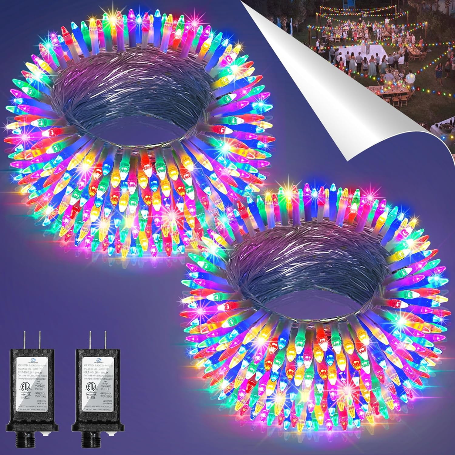 2 Pack Total 200FT 600 LED Christmas String Lights, Multicolor Fairy ...