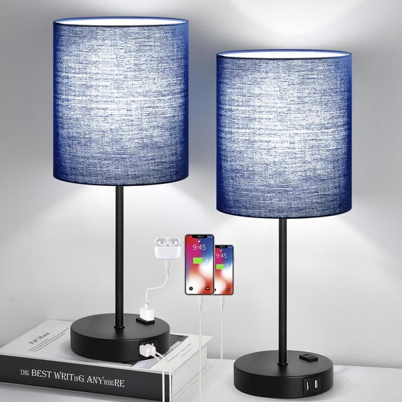 2 Pack Touch Control Table Lamps With 2 Usb & Ac Outlet 3-way Dimmable ...
