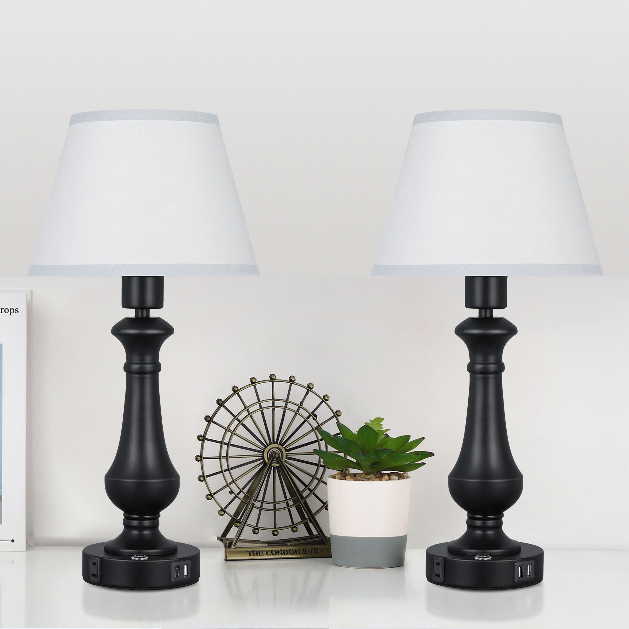 2-Pack Touch Control Table Lamps – USB Ports & Outlet, Dimmable Bedside ...