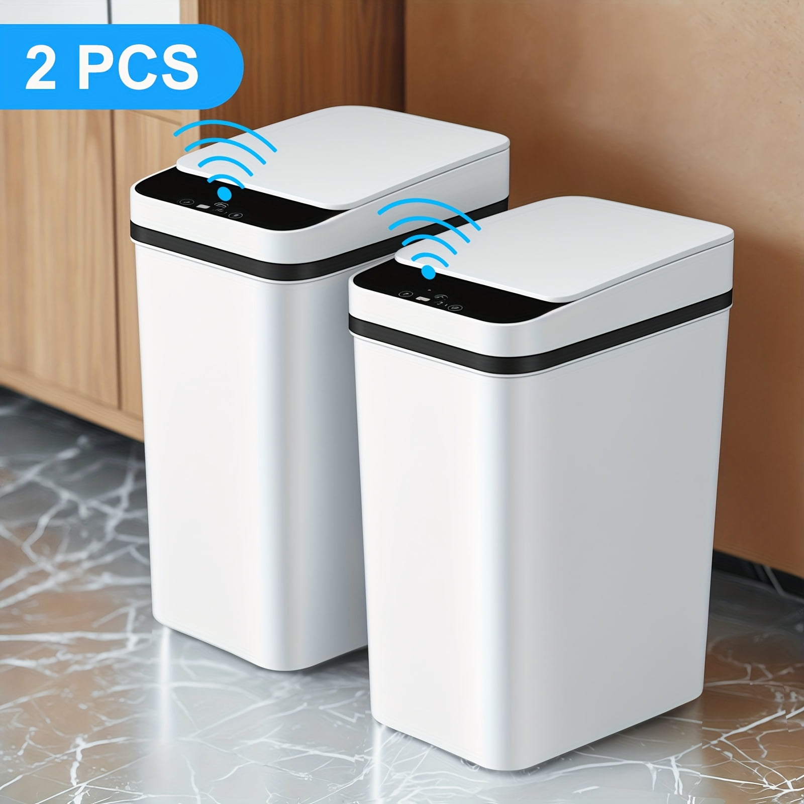 2-Pack Touchless Bathroom Trash Cans - 4.2Gal & 2.6Gal Smart Motion ...