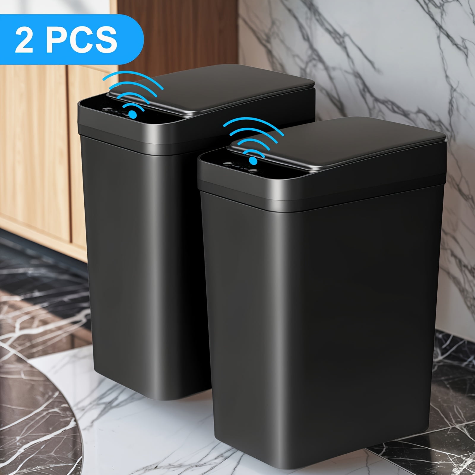 2-Pack Touchless Motion Sensor Trash Cans - 2.6 Gallon, Odor-Sealing ...