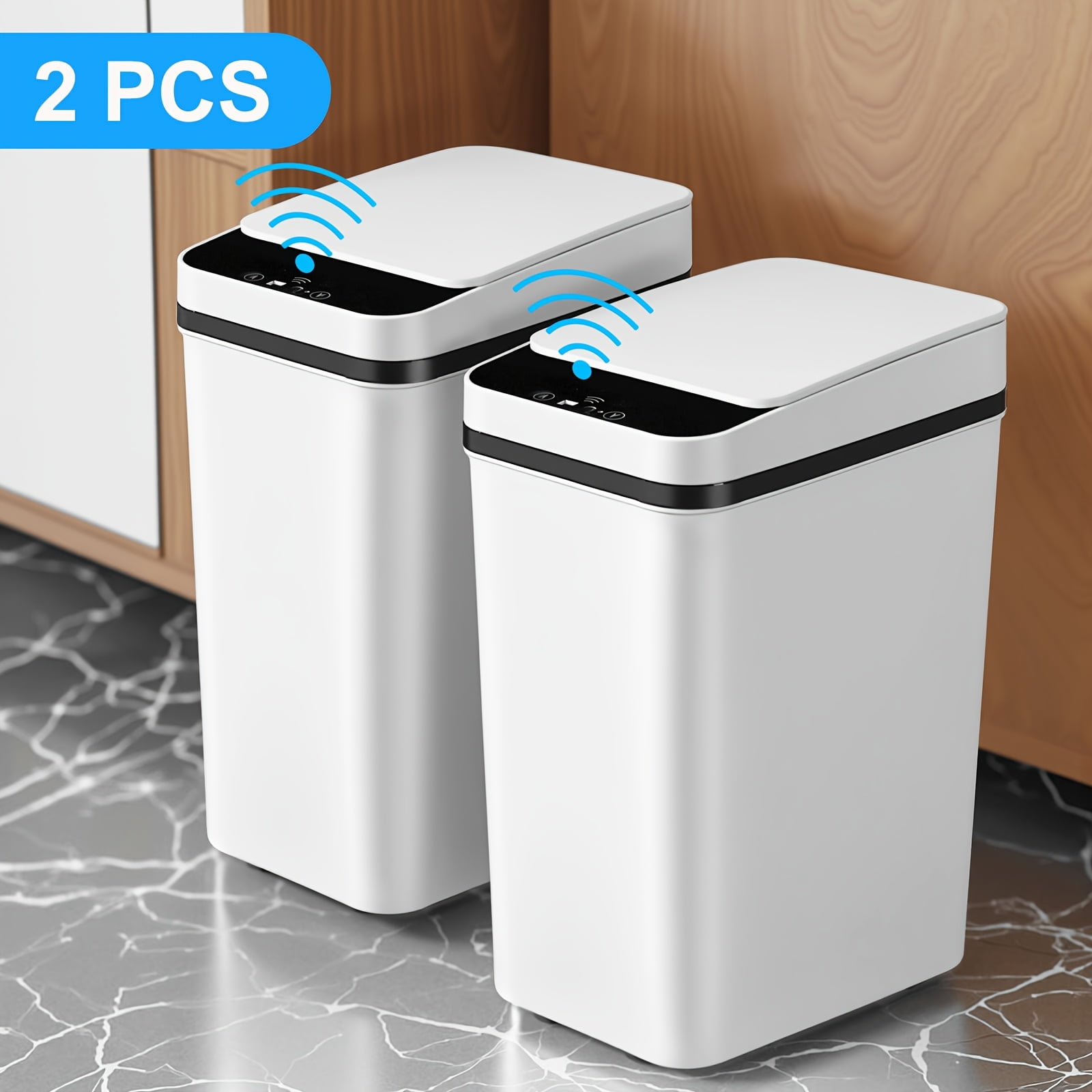 2-Pack Touchless Motion Sensor Trash Cans - 2.6 Gallon, Odor-Sealing ...