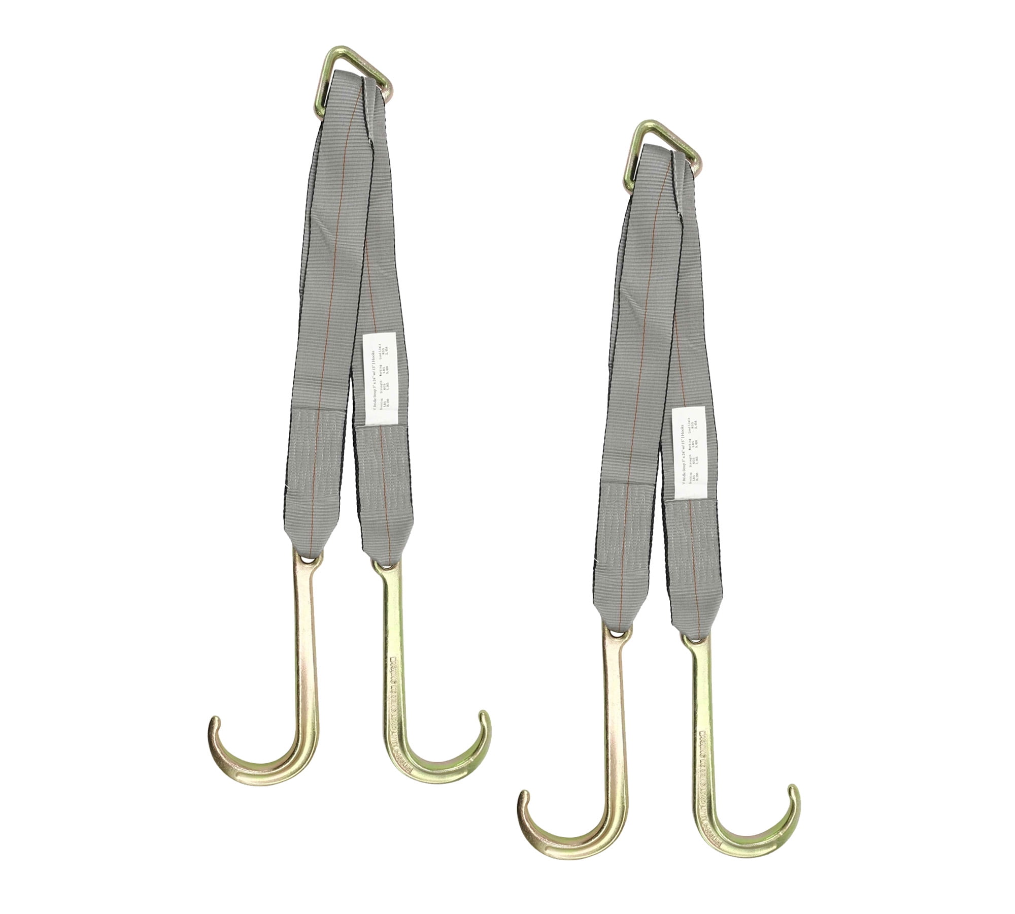 (2 Pack) Tow Straps V Bridle 3" x 24" w/ 15" Long Shank J Hooks 5400 ...