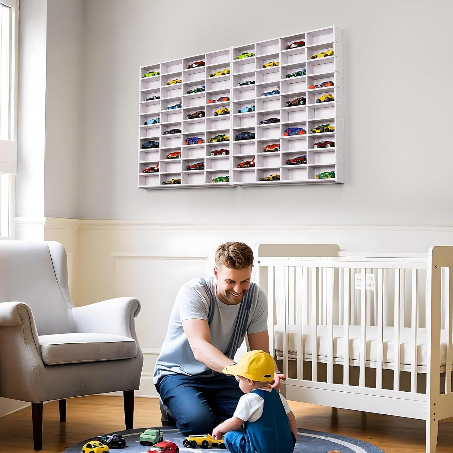 2 Pack Toy Car Display Shelf, Holds 80 Diecast 1/64 Toy Cars, Wall ...