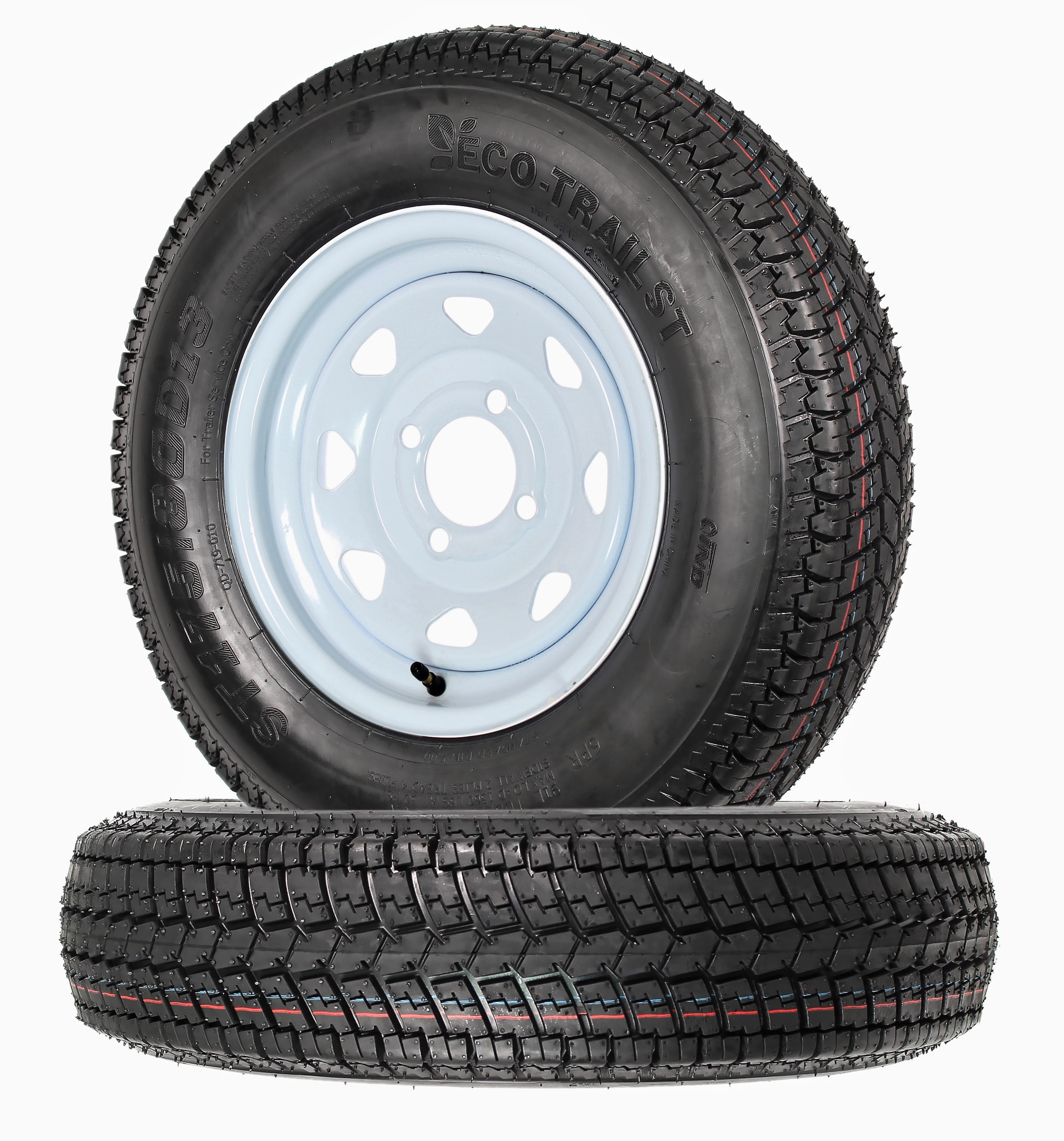 Walmart 2-Pack Trailer Tires & Rims, ST175/80D13, 4 Lug White Spoke ...