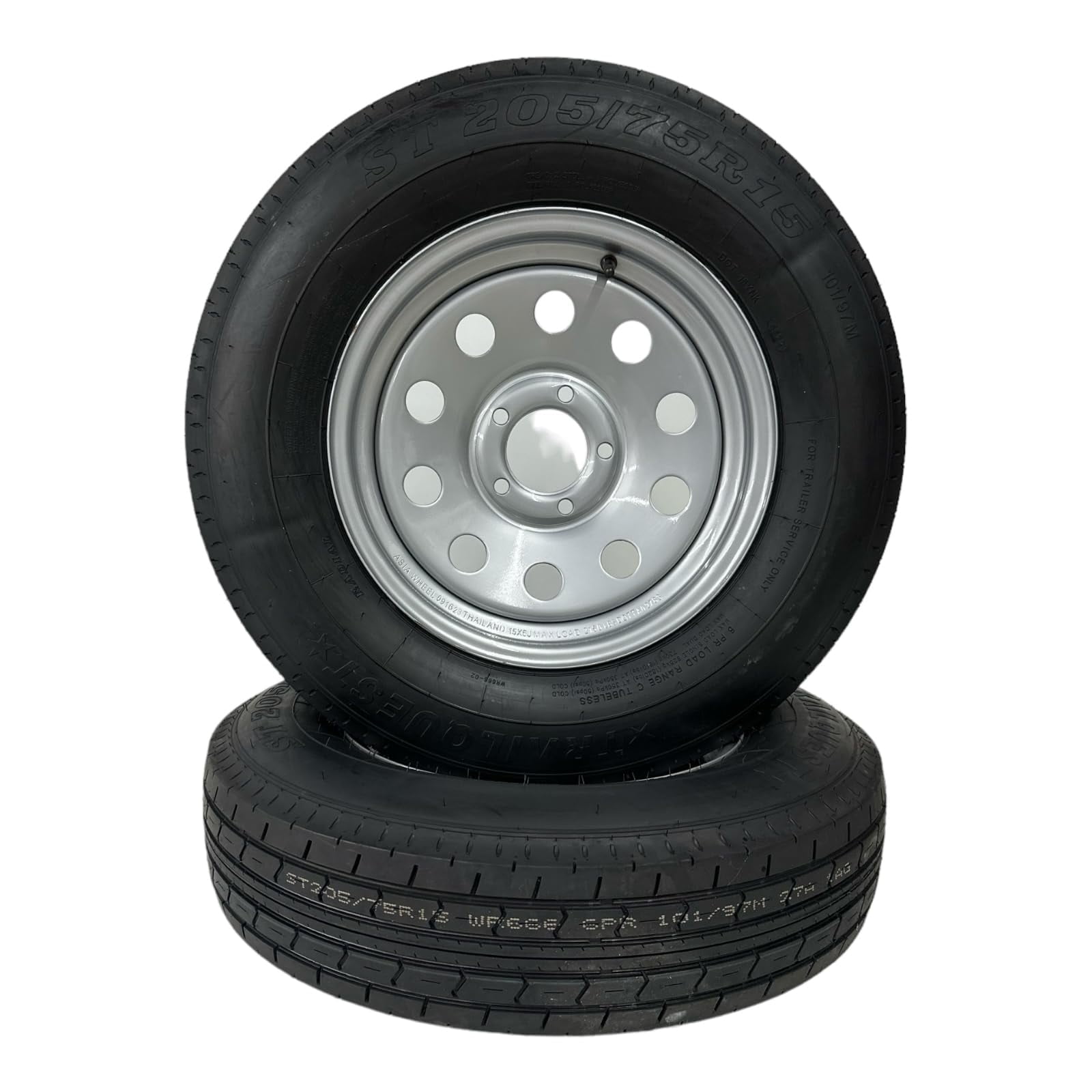 2-Pack Trailer Tire on Rim ST205/75R15 TrailQuest LRC Radial 6 Ply 5 ...