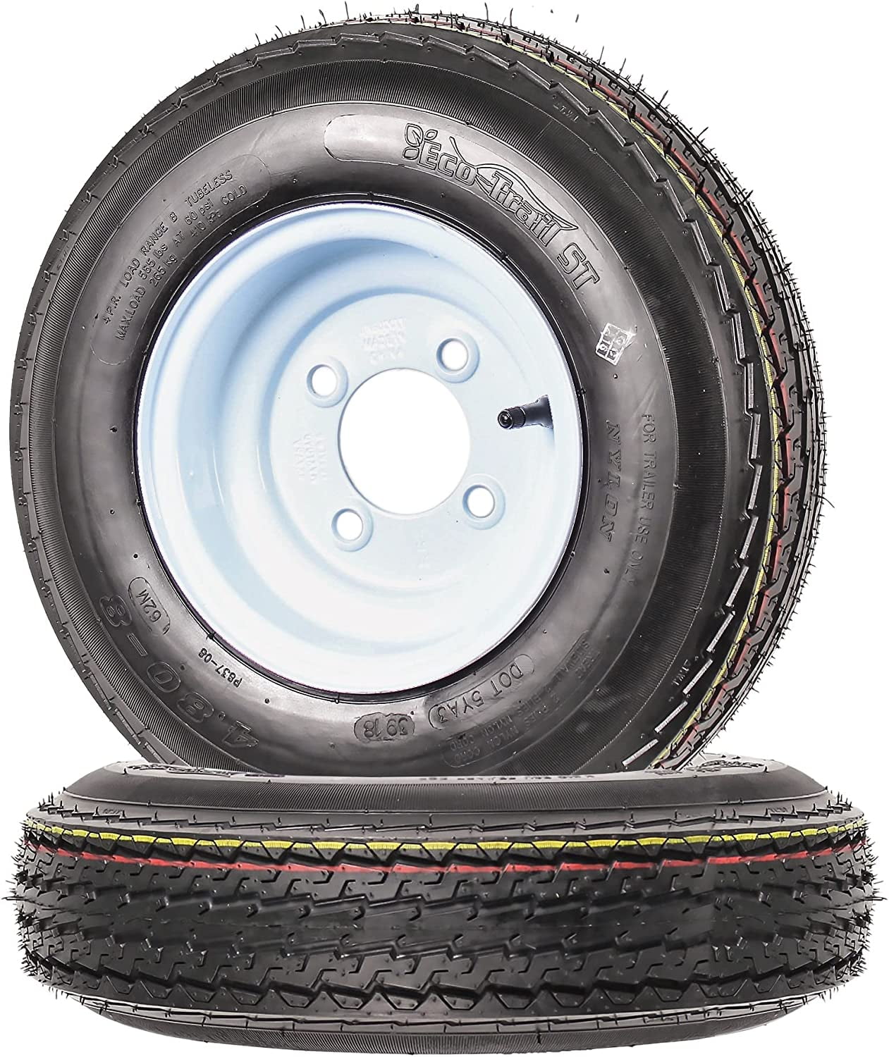2-Pack Trailer Tires On Rims 4.80-8 480-8 4.80 X 8 8 in. Load Range B 4 Lug Bolt Wheel White - 2 ...