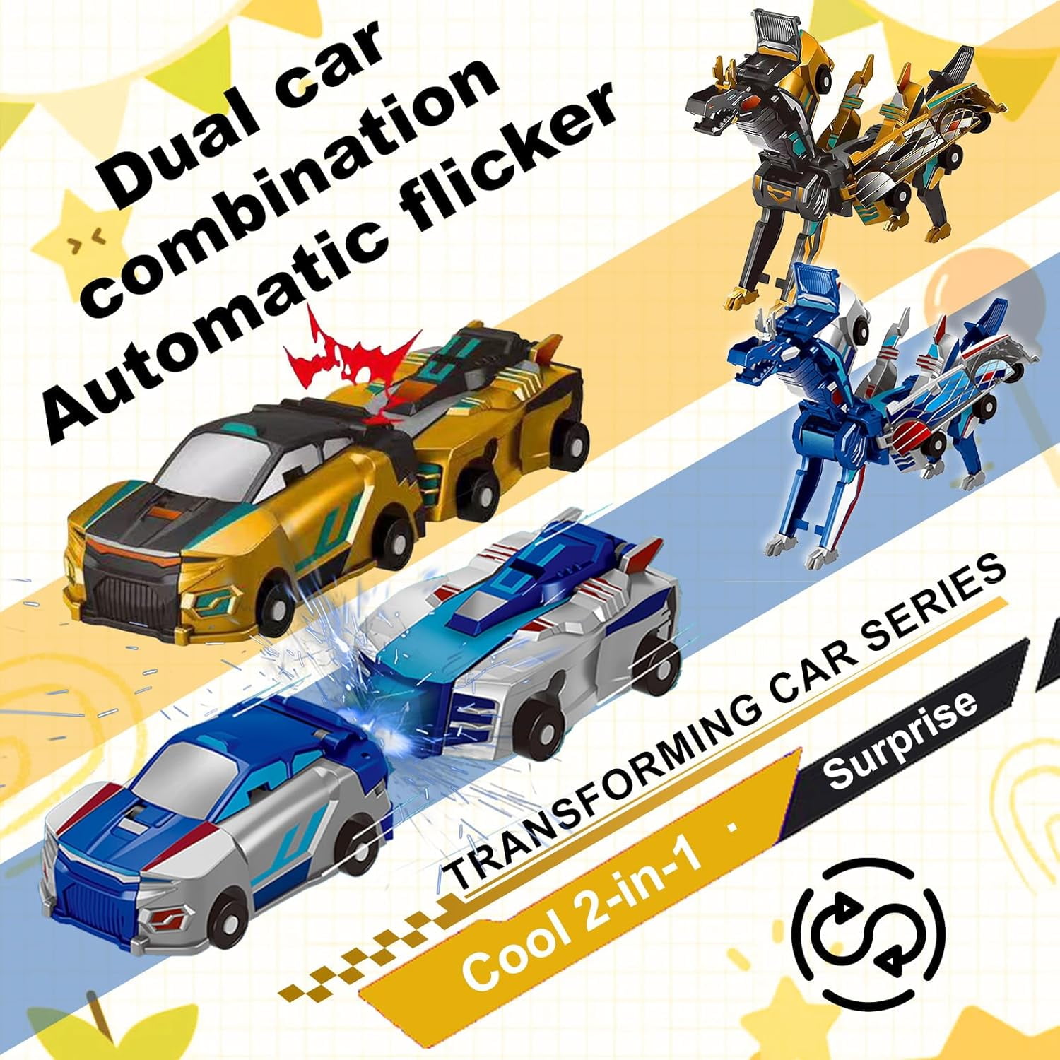 2 Pack Transforming Dinosaur Toys - Magnetic Collision Transforming Car ...