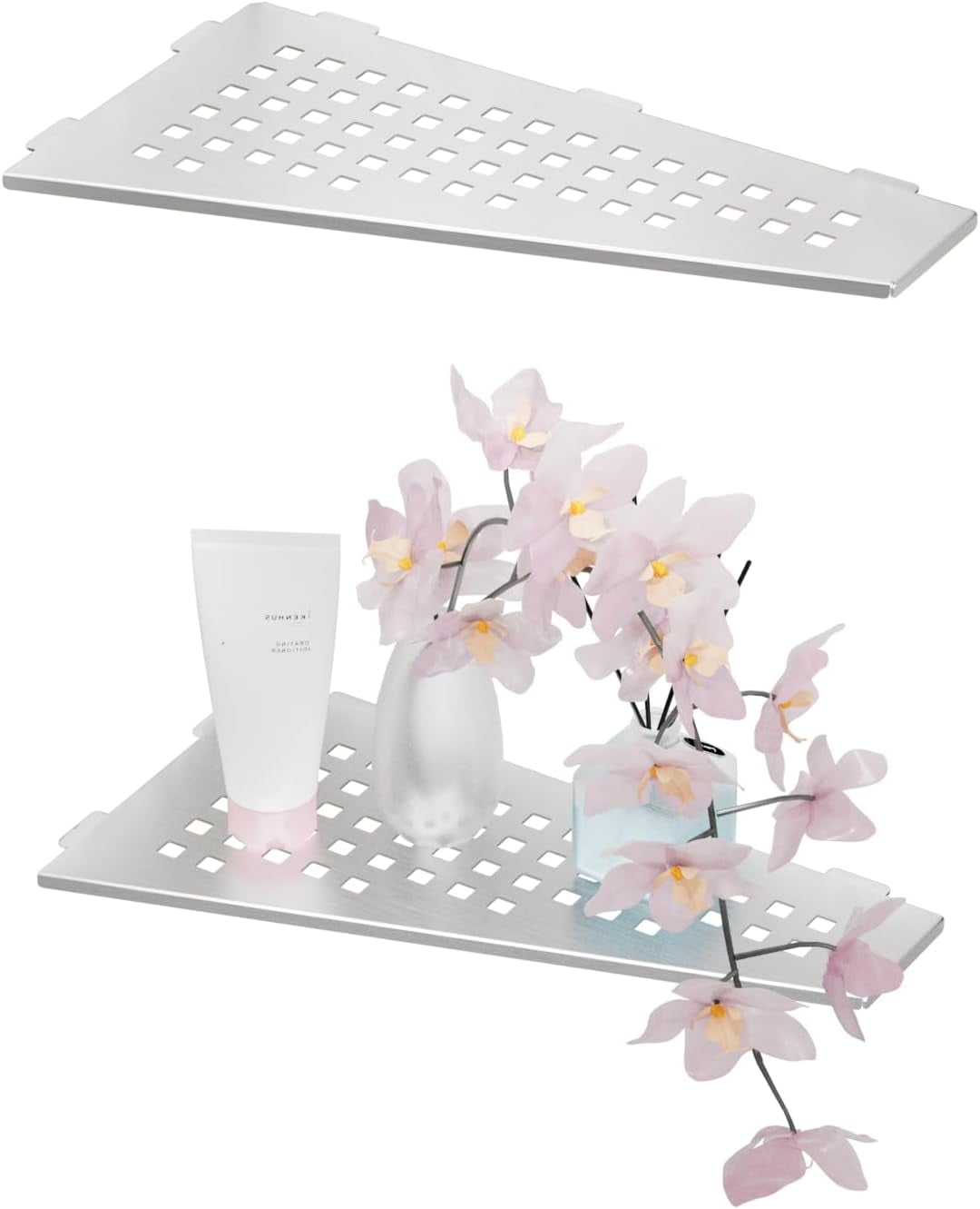 2 Pack Trapezoid Corner Shower Shelves,12"" Recessed Shower Caddy for ...