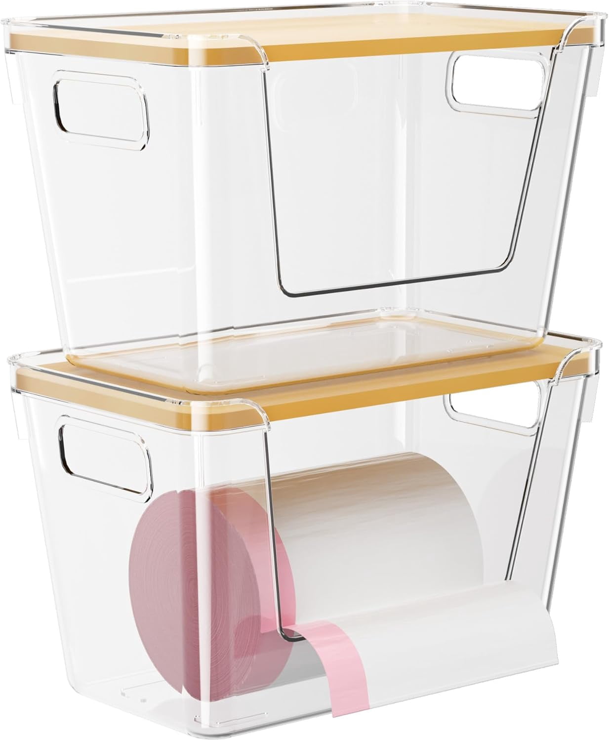 2 Pack Trash Bag Dispenser with Bamboo Lid,Clear Plastic Garbage Bag ...