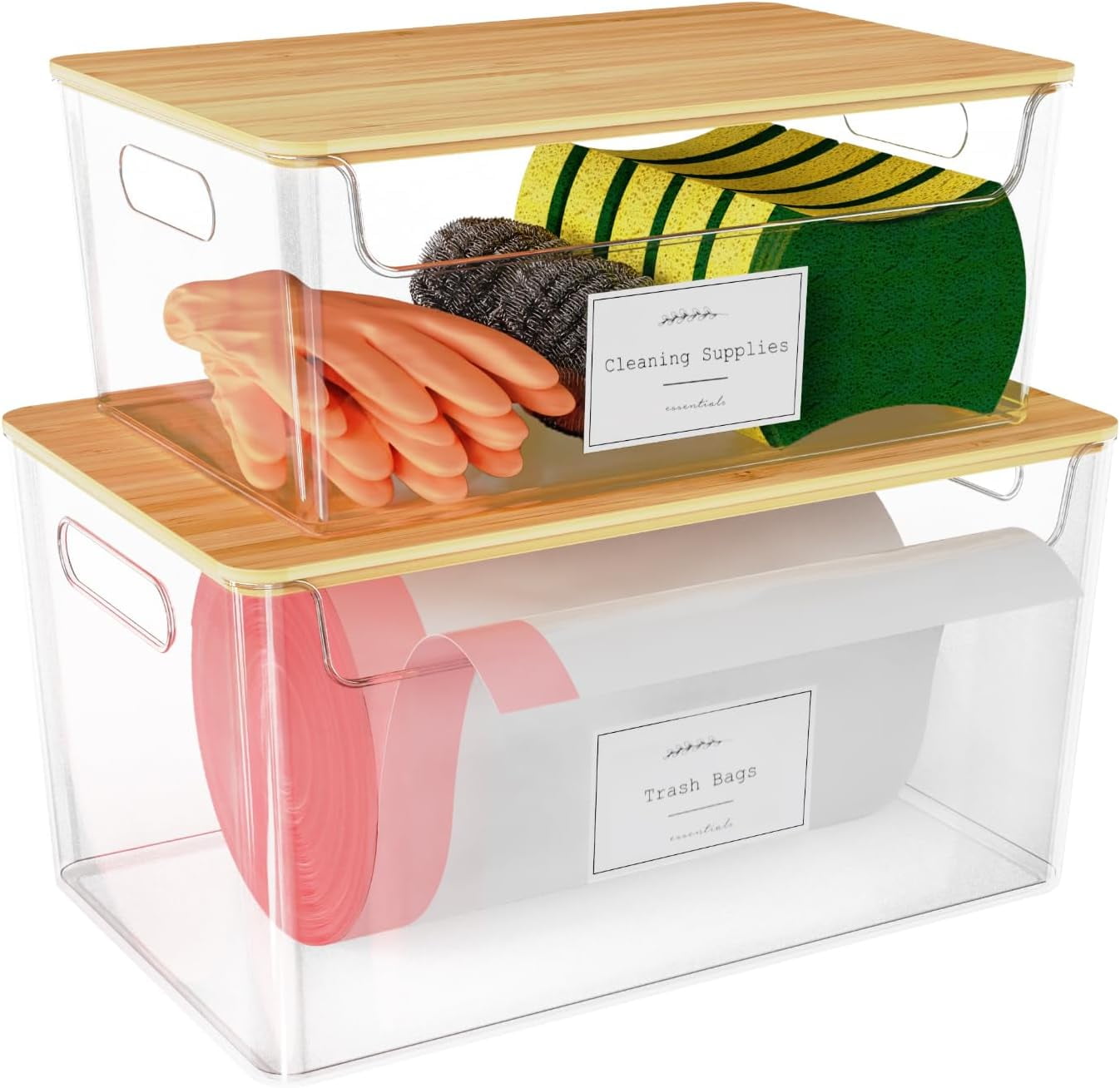 2 Pack Trash Bag Holder Under Sink Stackable, Plastic Garbage Dispenser ...