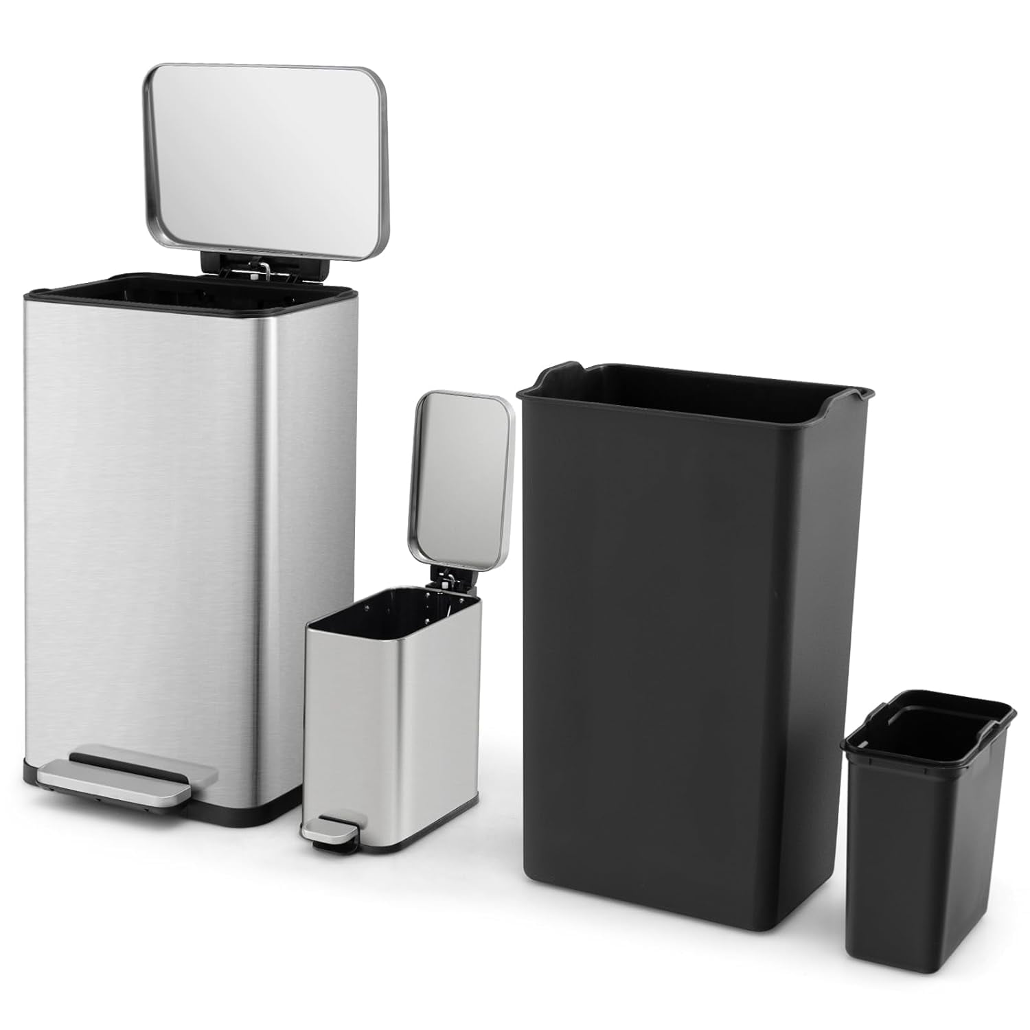 2 Pack Trash Can Combo Set, 10.5 Gal & 1.6 Gal Stainless Steel Waste ...