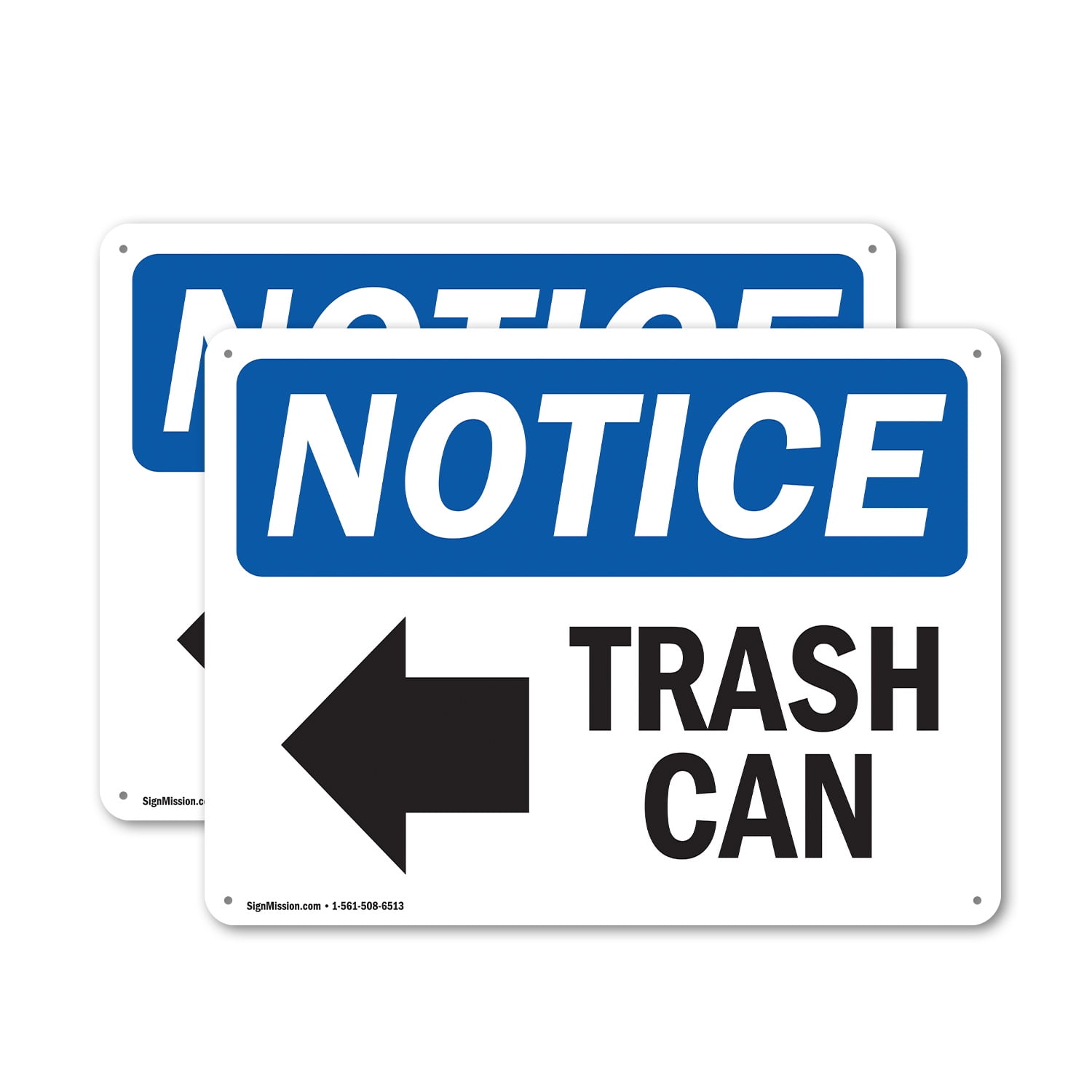 (2 Pack) Trash Can [Left Arrow] OSHA Notice Sign 18 Inch X 12 Inch ...