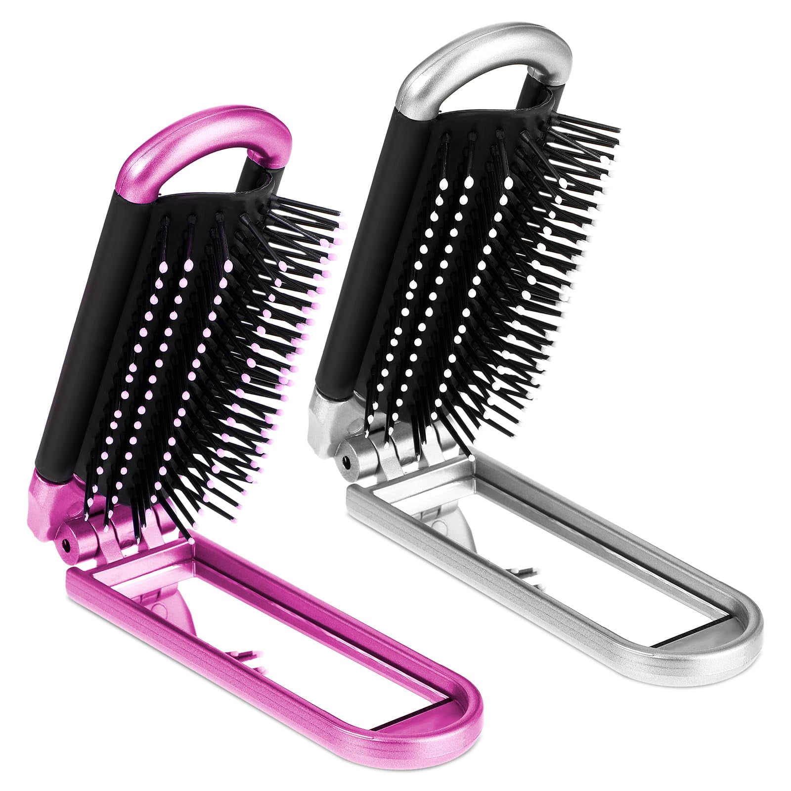 2 Pack Travel Hair Brush with Mirror,Folding Hair Brush Travel Hair ...
