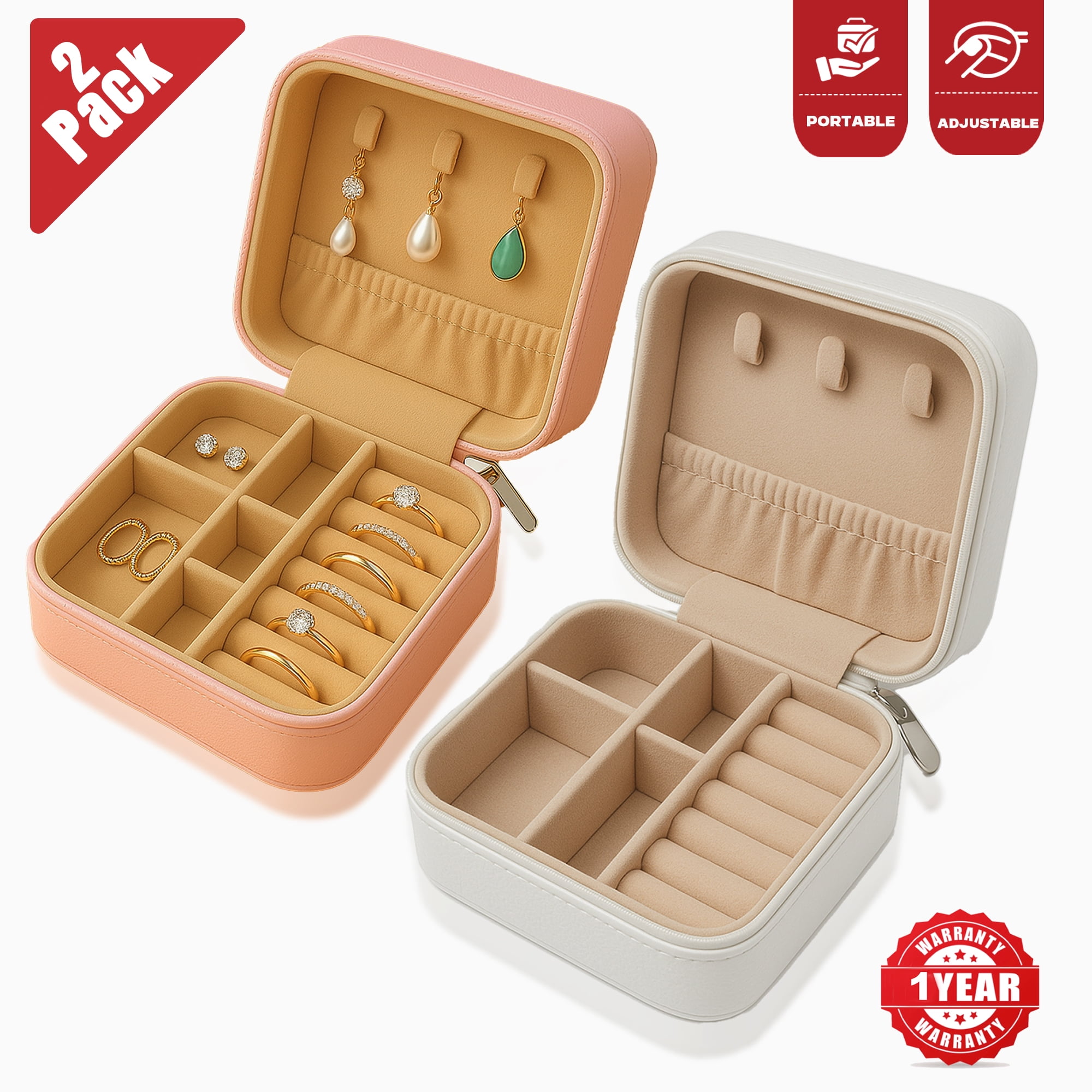 2 Pack Travel Jewelry Case, Portable PU Leather Mini Jewelry Organizer ...
