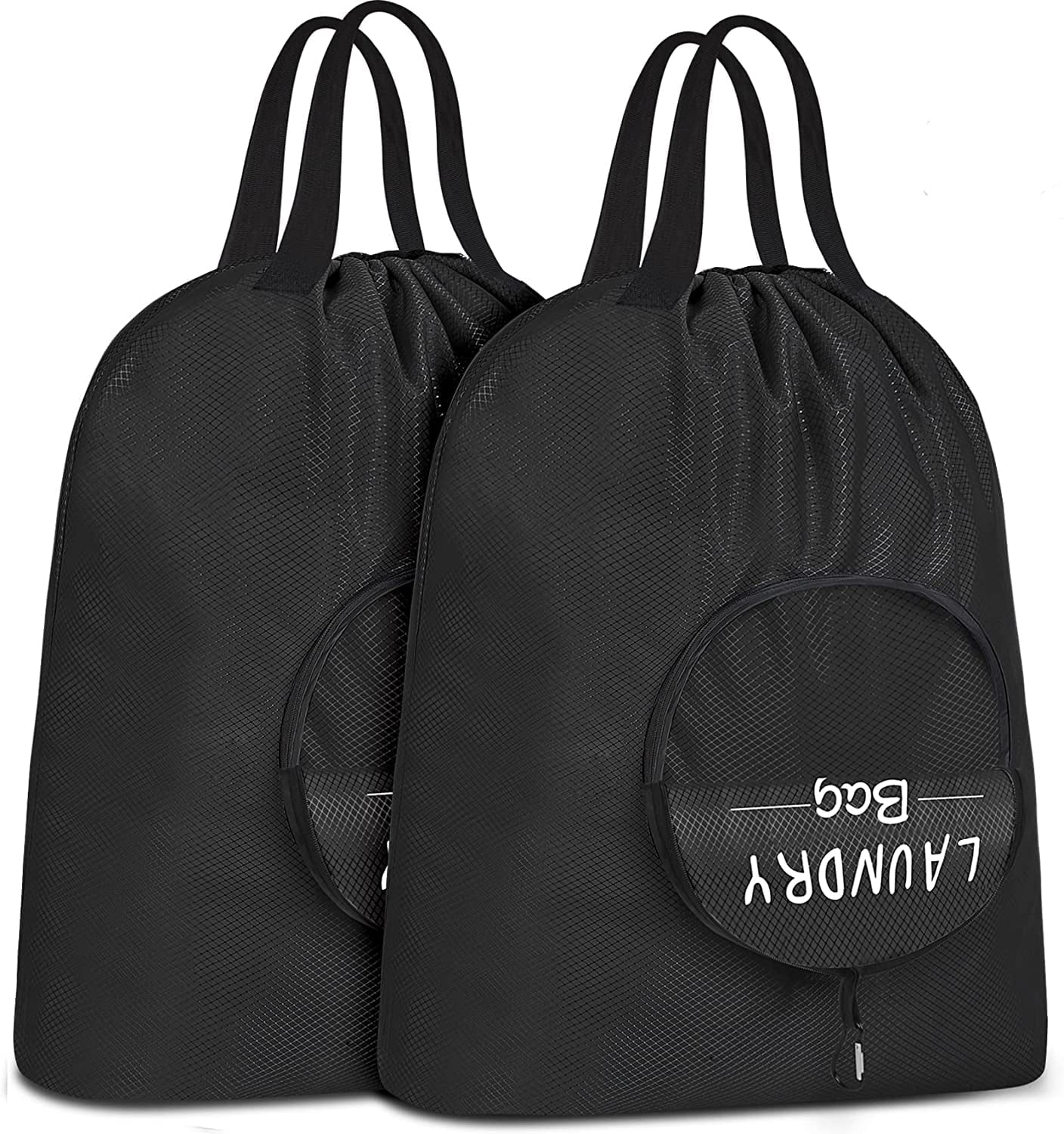 2-Pack Portable Travel Laundry Bags with Handles, Zipper & Carabiner ...