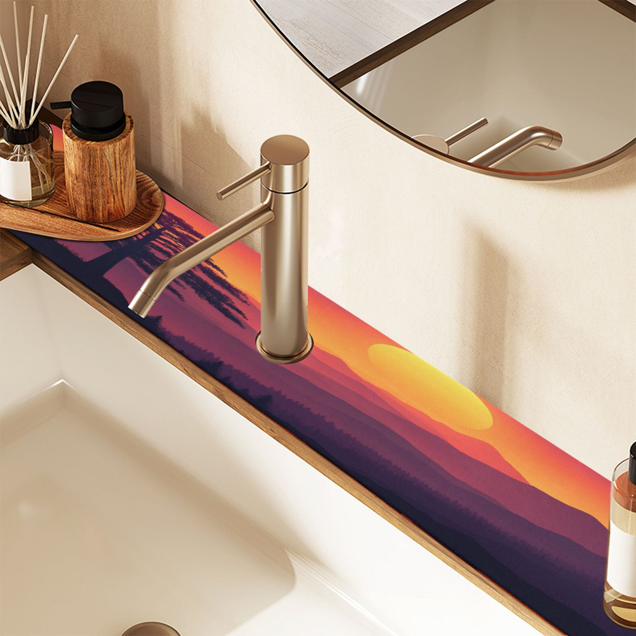 2 Pack Tree and Sunset Faucet Mat for Kitchen Sink 30'' Sink Splash Guard Mat Super Absorbent ...