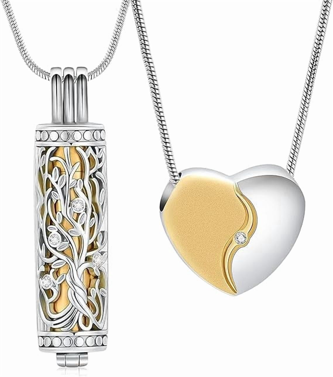 2 Pack Tree of Life / Heart Urn Necklace for Ashes Loved Ones Keepsake ...