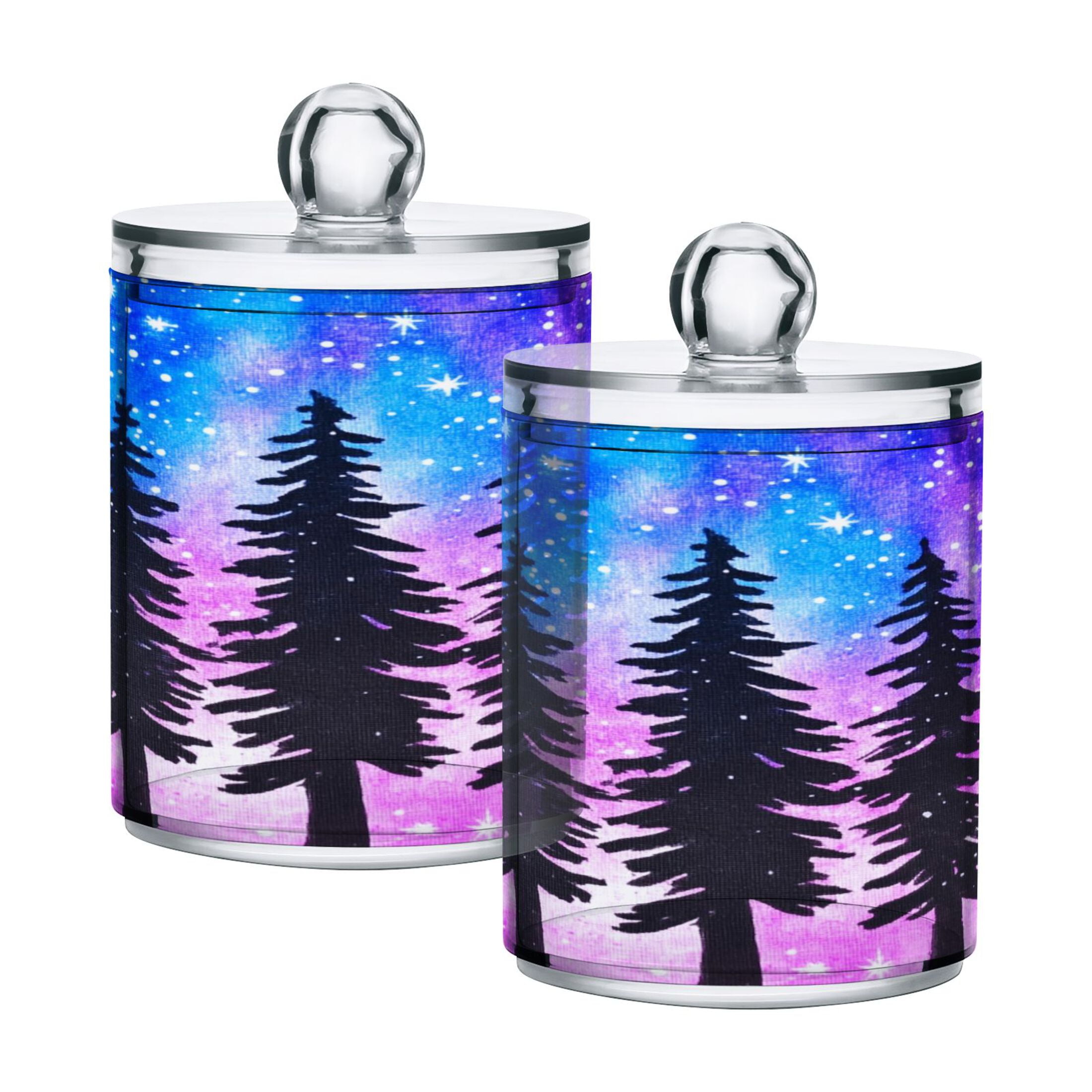 2 Pack Trees under The Starry Sky Qtip Holder Dispenser Clear Plastic ...