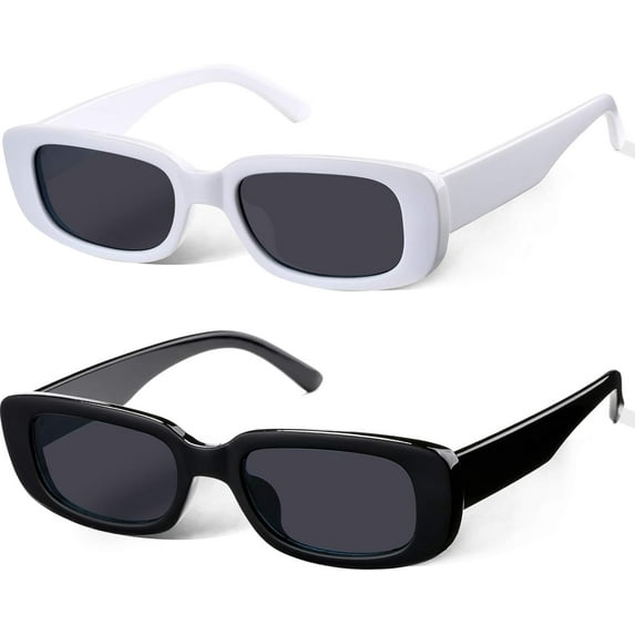 2 Pack Trendy Rectangle Sunglasses for Women Narrow Square Frame Shade ...