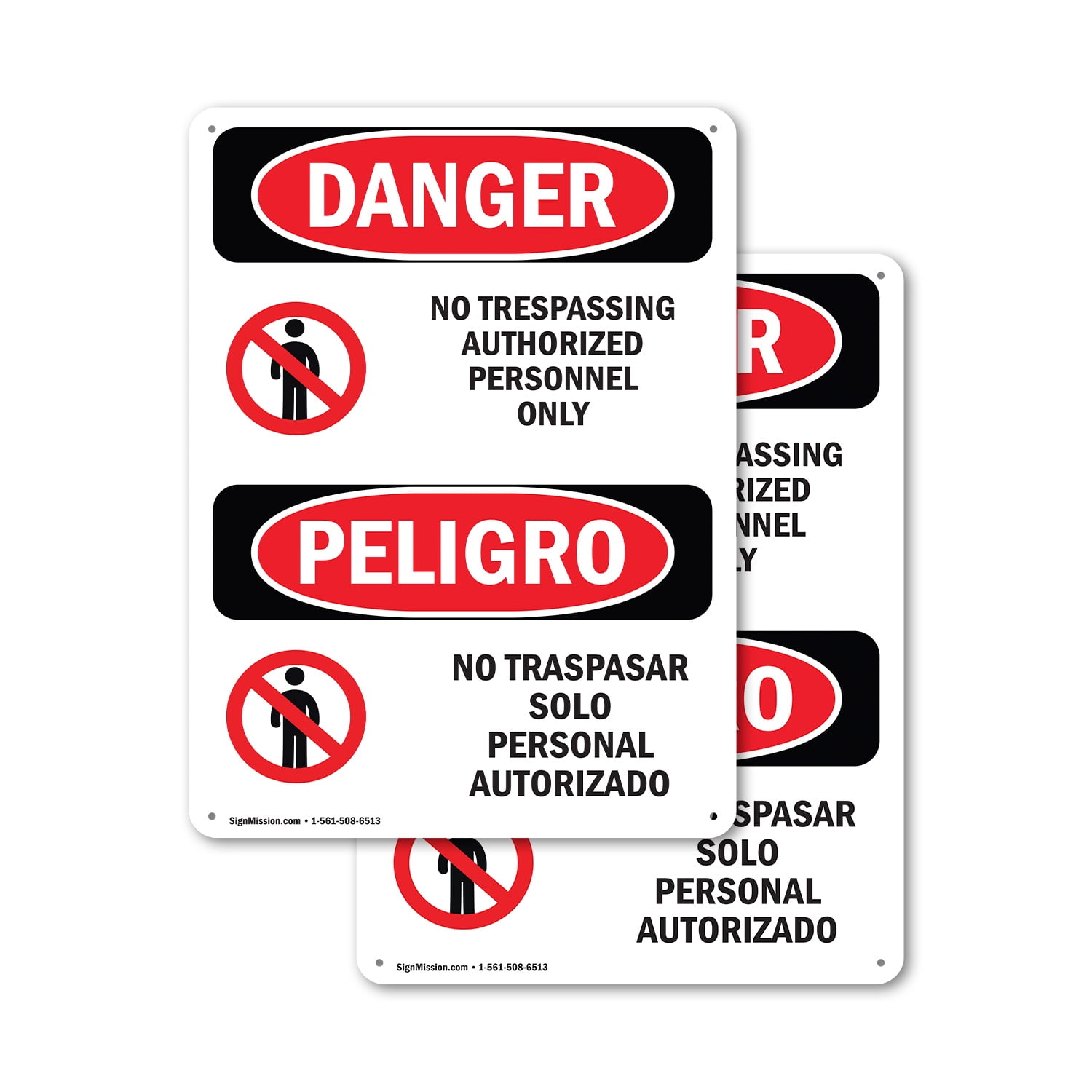 (2 Pack) No Trespassing Authorized Only Bilingual OSHA Danger Sign 12 ...