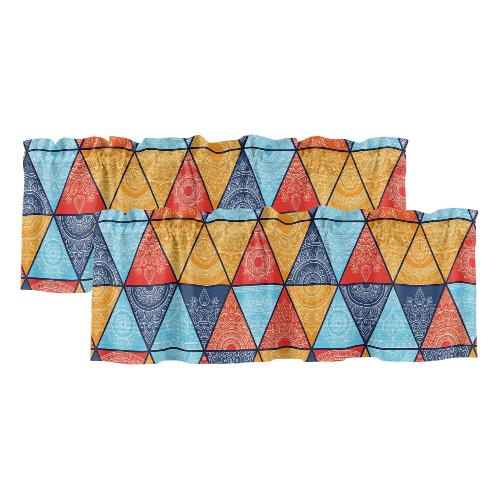 2 Pack Triangle Splicing Boho Valance for Window Abstract Floral Ethnic ...
