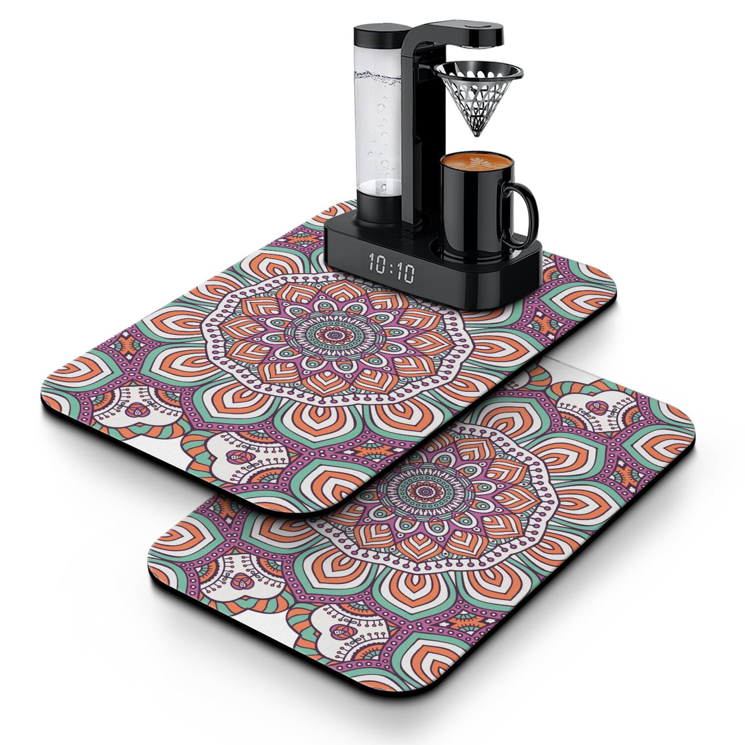2 Pack Tribal Boho Coffee Bar Mat - Ethnic Mandala Art, Heat & Water ...
