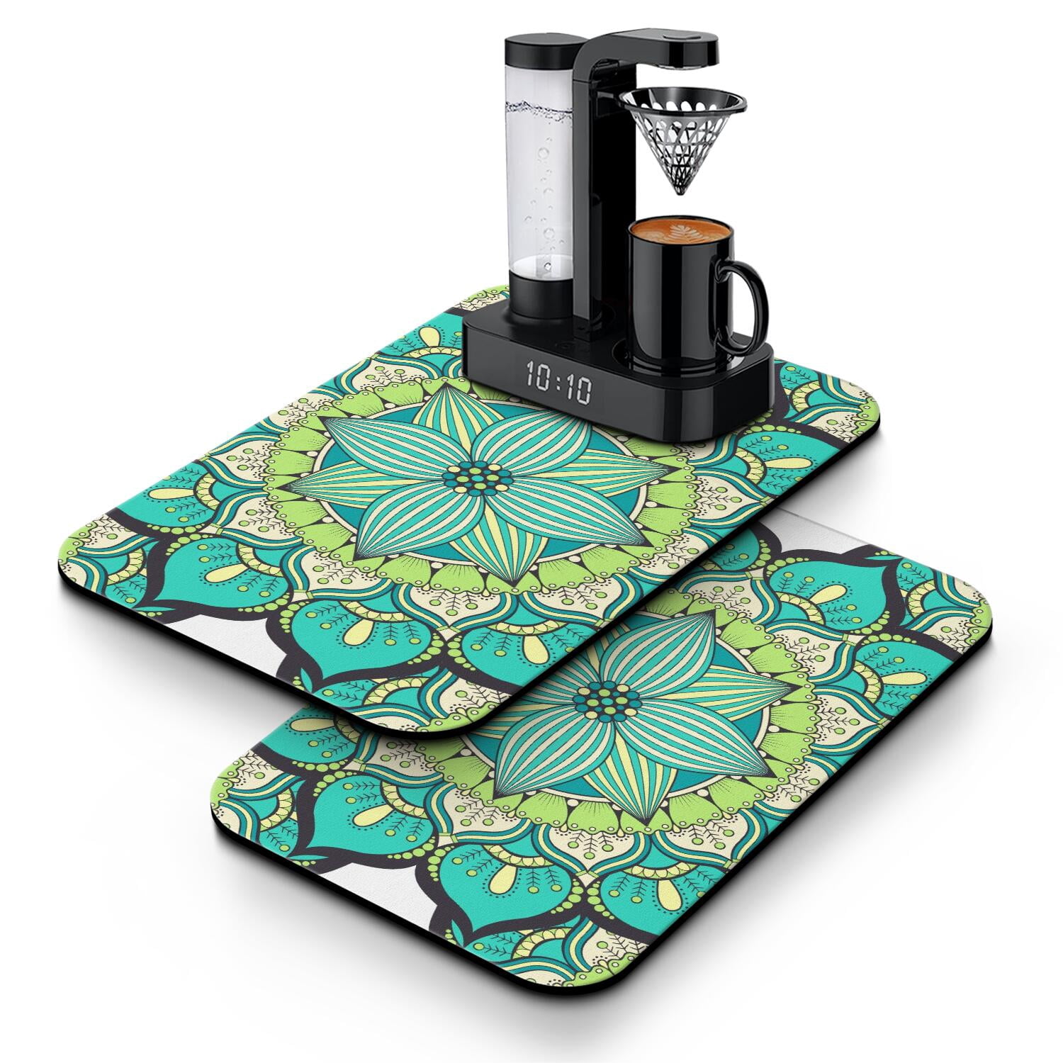 2 Pack Tribal Boho Coffee Bar Mat - Ethnic Mandala Art, Slip-Resistant ...