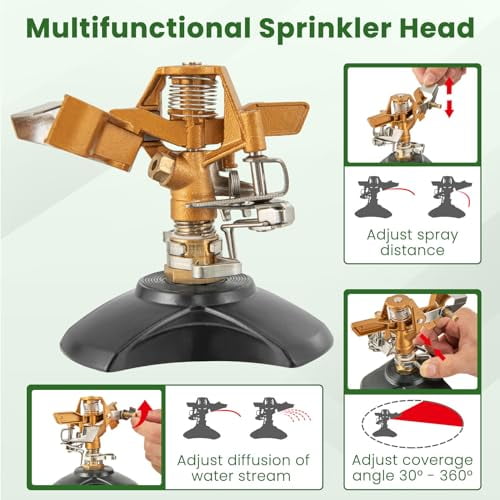 2 Pack Tripod Sprinklers, Heavy Duty Lawn Sprinkler with Rainbird, 360 ...