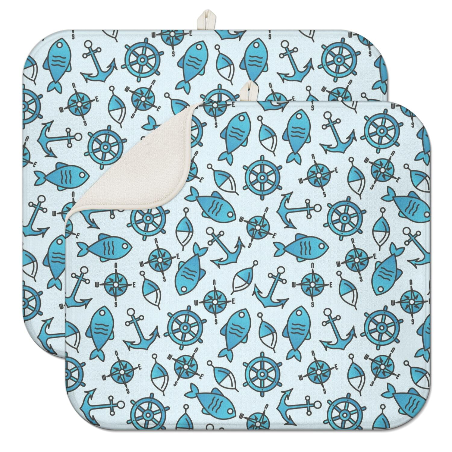 2 Pack Tropical Beach Themed Dish Drying Mats - Super Absorbent ...