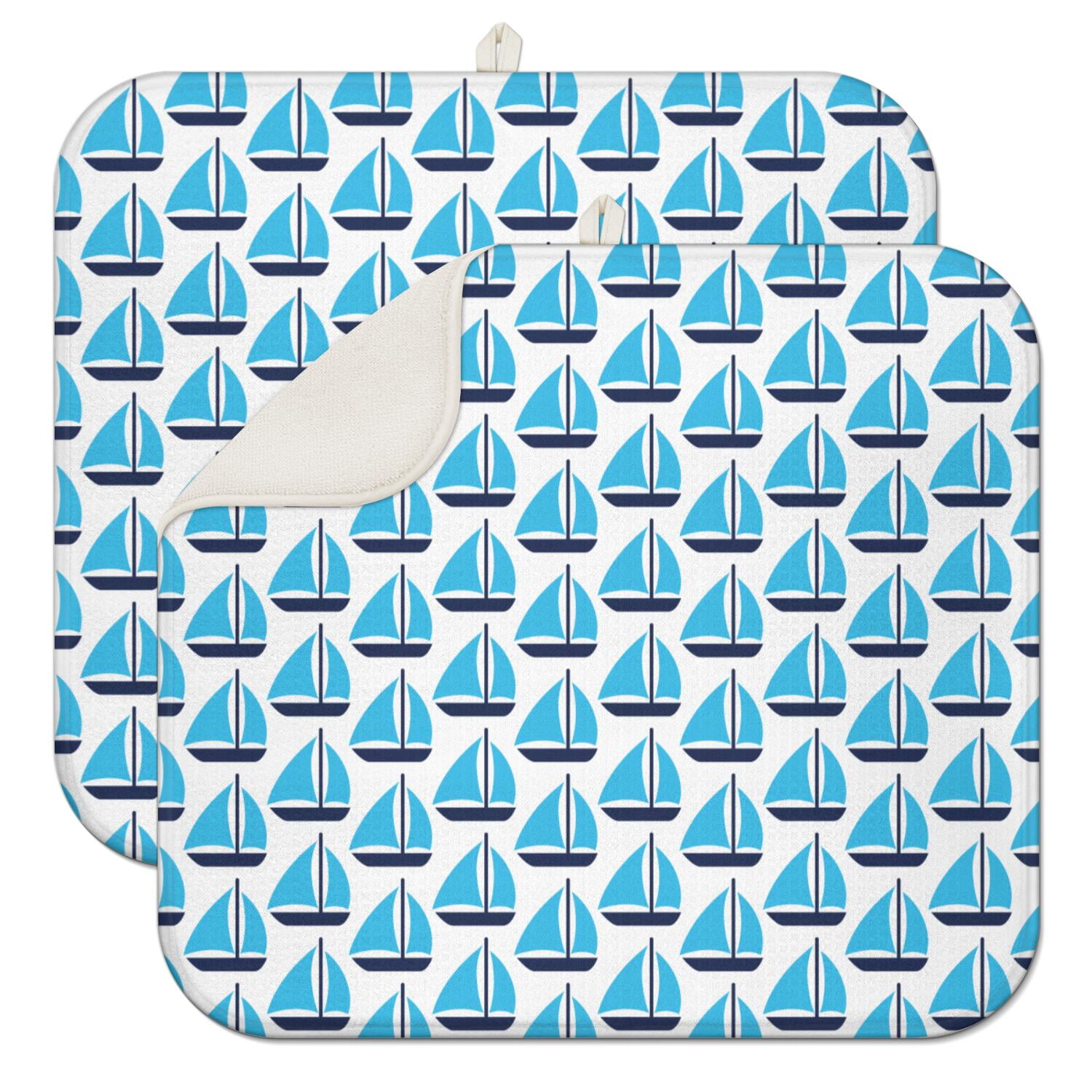 2 Pack Tropical Beach Themed Dish Drying Mats - Super Absorbent ...