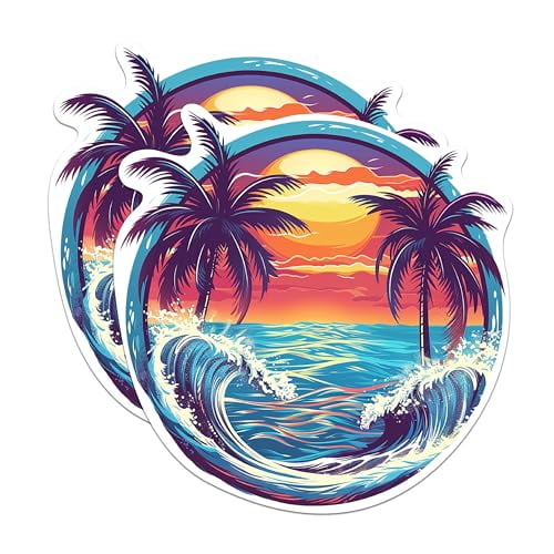 (2 Pack) Tropical Ocean Sunset Stickers - Beach Bum Ocean Lover ...