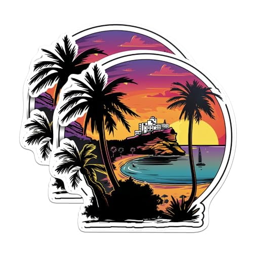 (2 Pack) Tropical Sunset Beach Ocean Coastal Magnets - Beach Bum Ocean ...