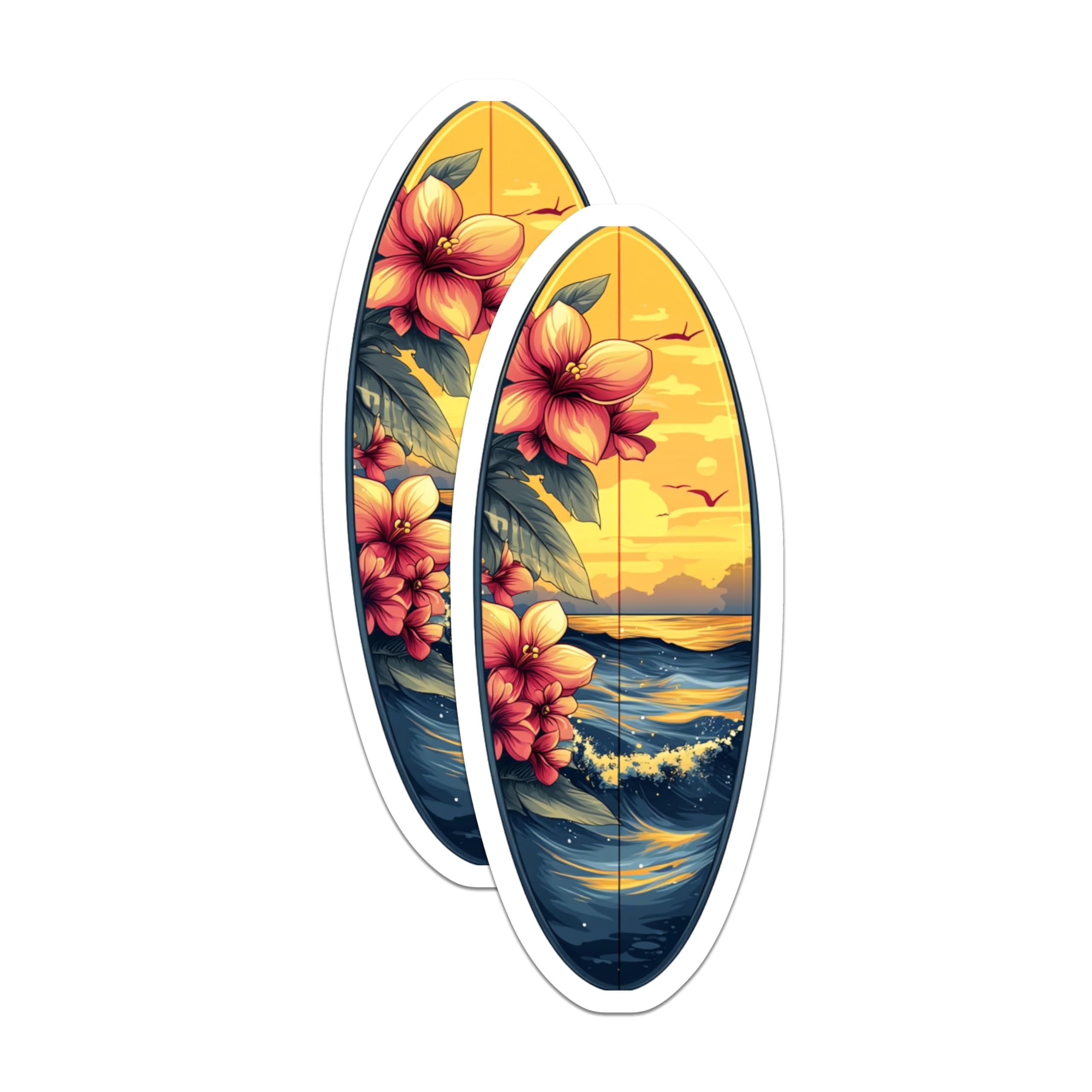 (2 Pack) Tropical Sunset Surfboard Stickers - Hawaiian Beach Ocean ...